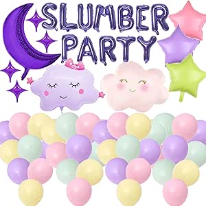 Amazon.com: 64 Pieces Slumber Party Decorations Girls Purple Sleepover ...