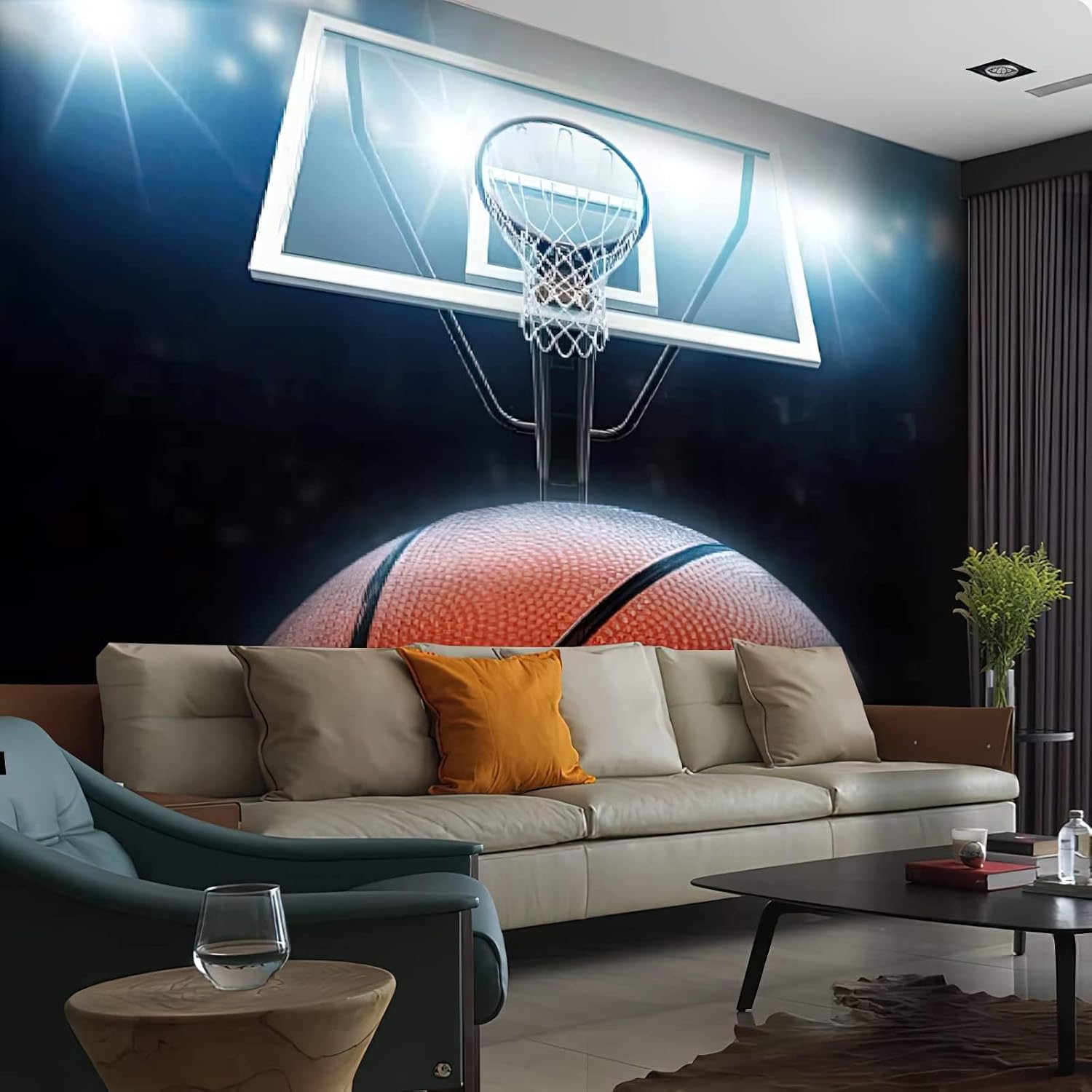 Basketball Court Wall Stickers, Fashion Sports Removable Murals Peel ...