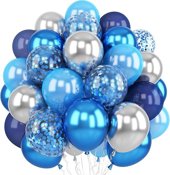 Amazon.com: 60 Pcs Blue and Silver Balloons, Navy Pearl Blue Party ...
