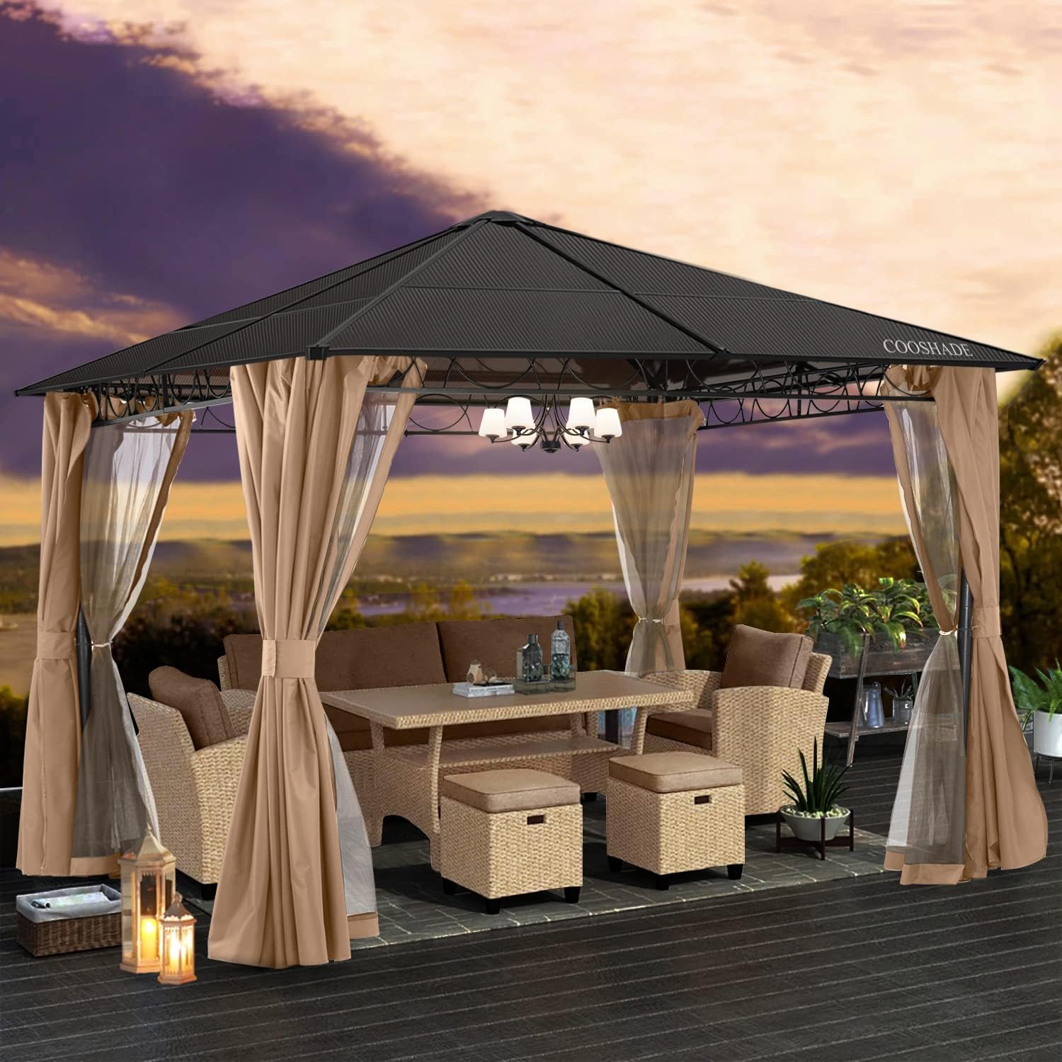 Buy COOSHADE 10×12 Hardtop Patio Gazebos Polycarbonate Roof Waterproof ...