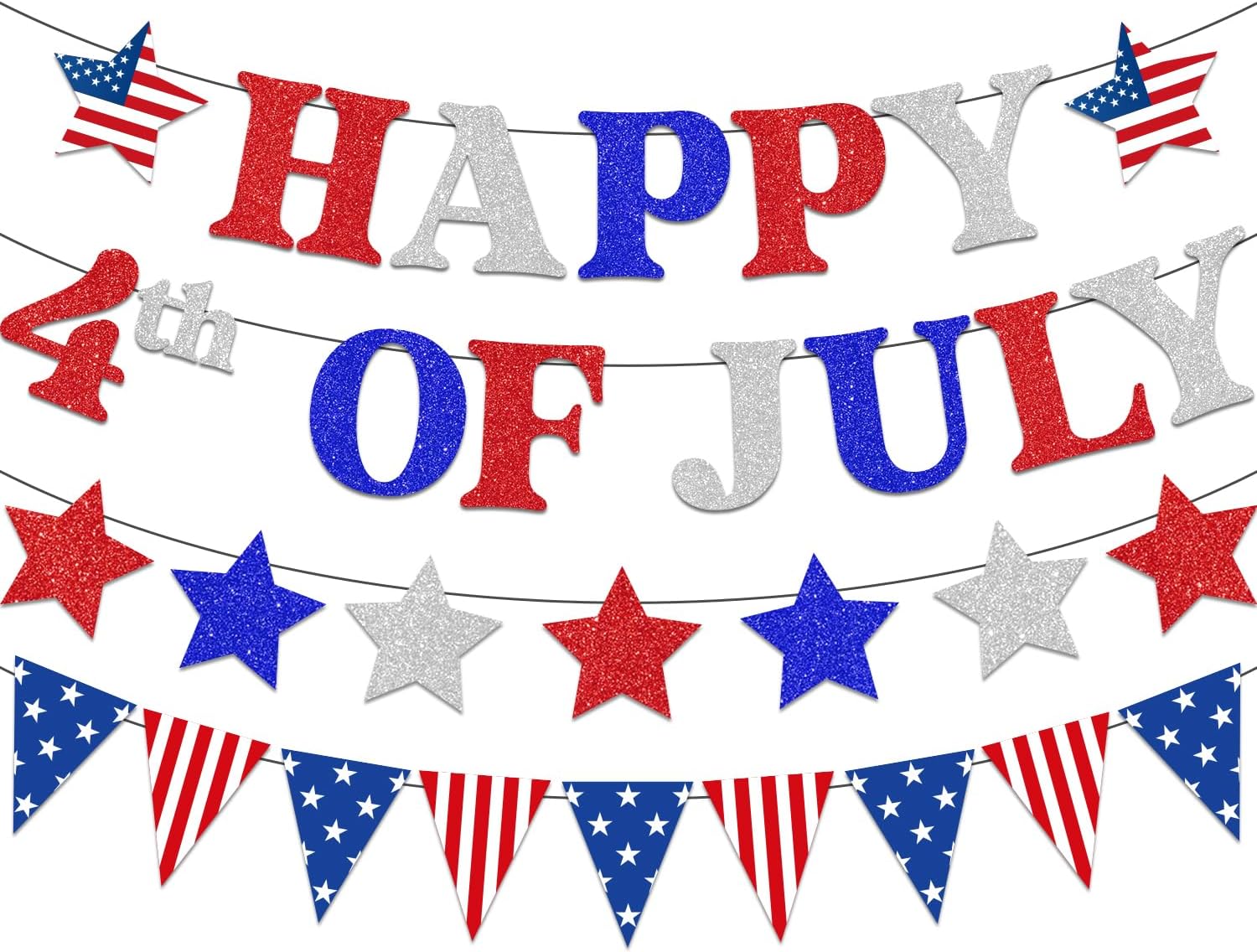 Amazon.com: Red & Blue 4th of July Banner, NO-DIY Glitter July 4th ...