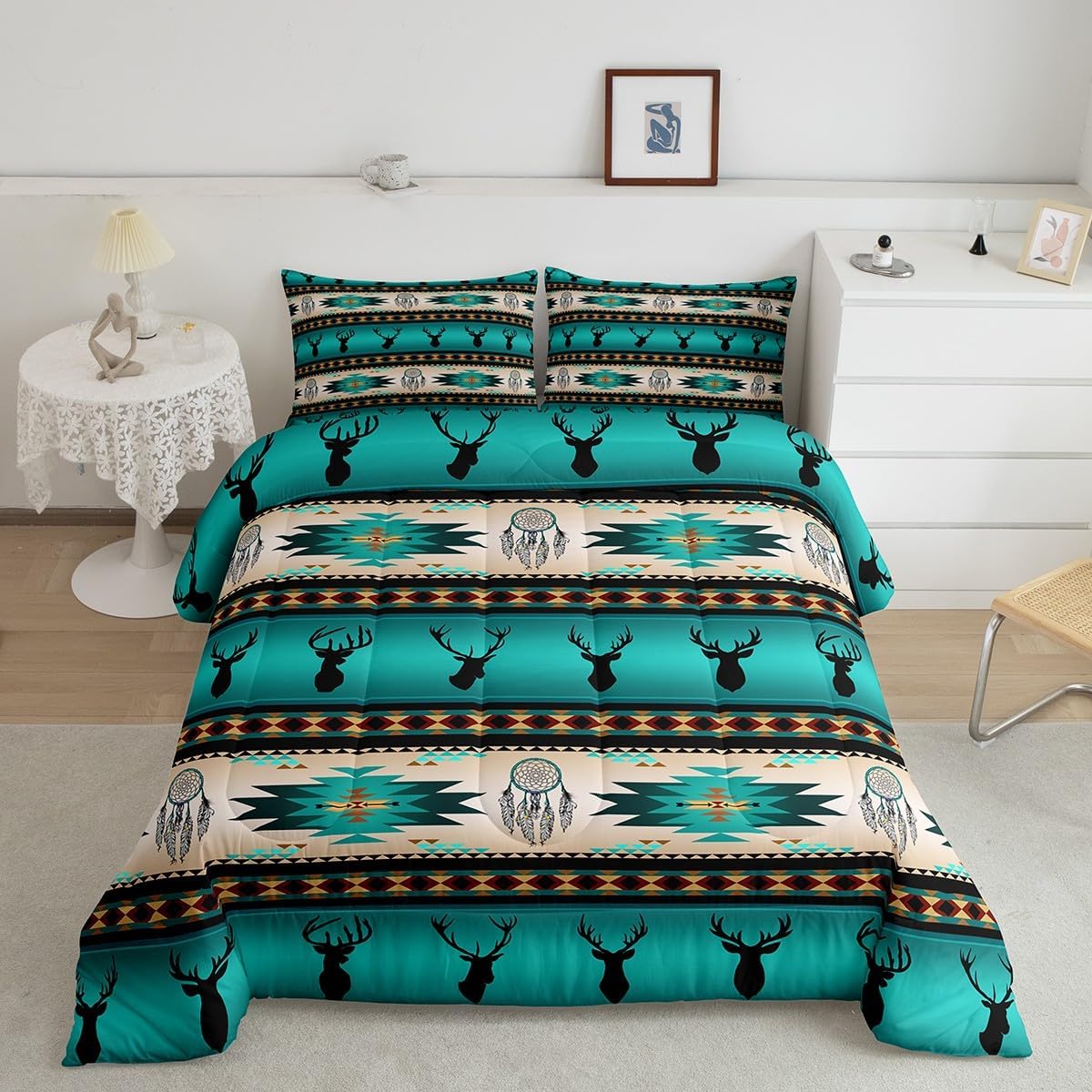Amazon.com: Elk Deer Comforter Set Western Aztec Quilt Dream Catchers ...