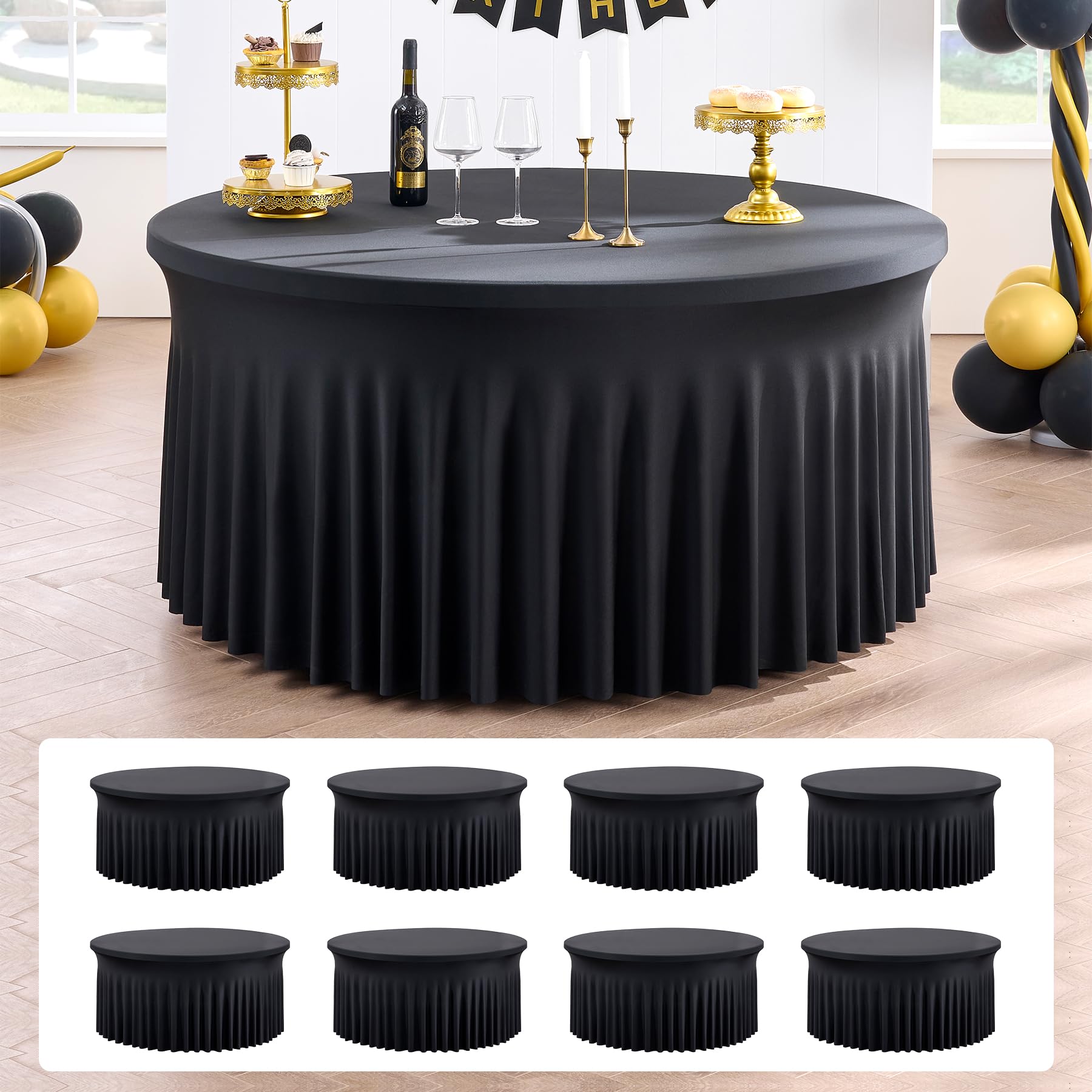 Amazon.com: 8 Pack Black Round Spandex Tablecloth 72 in,Wrinkle Free ...