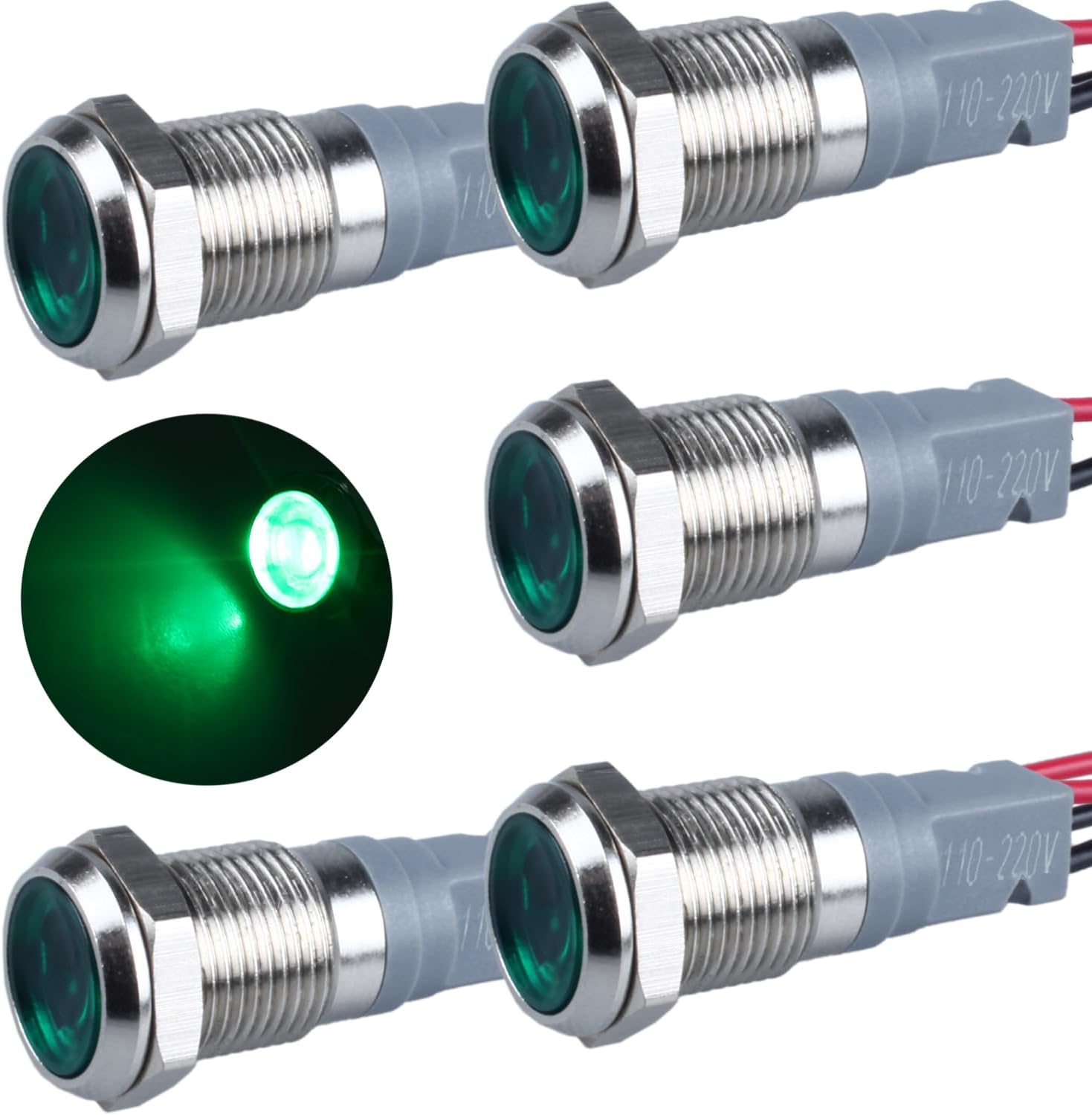 Amazon.com: DMWD 5 Pcs 10mm 110V-220VAC Metal LED Indicator Light ...