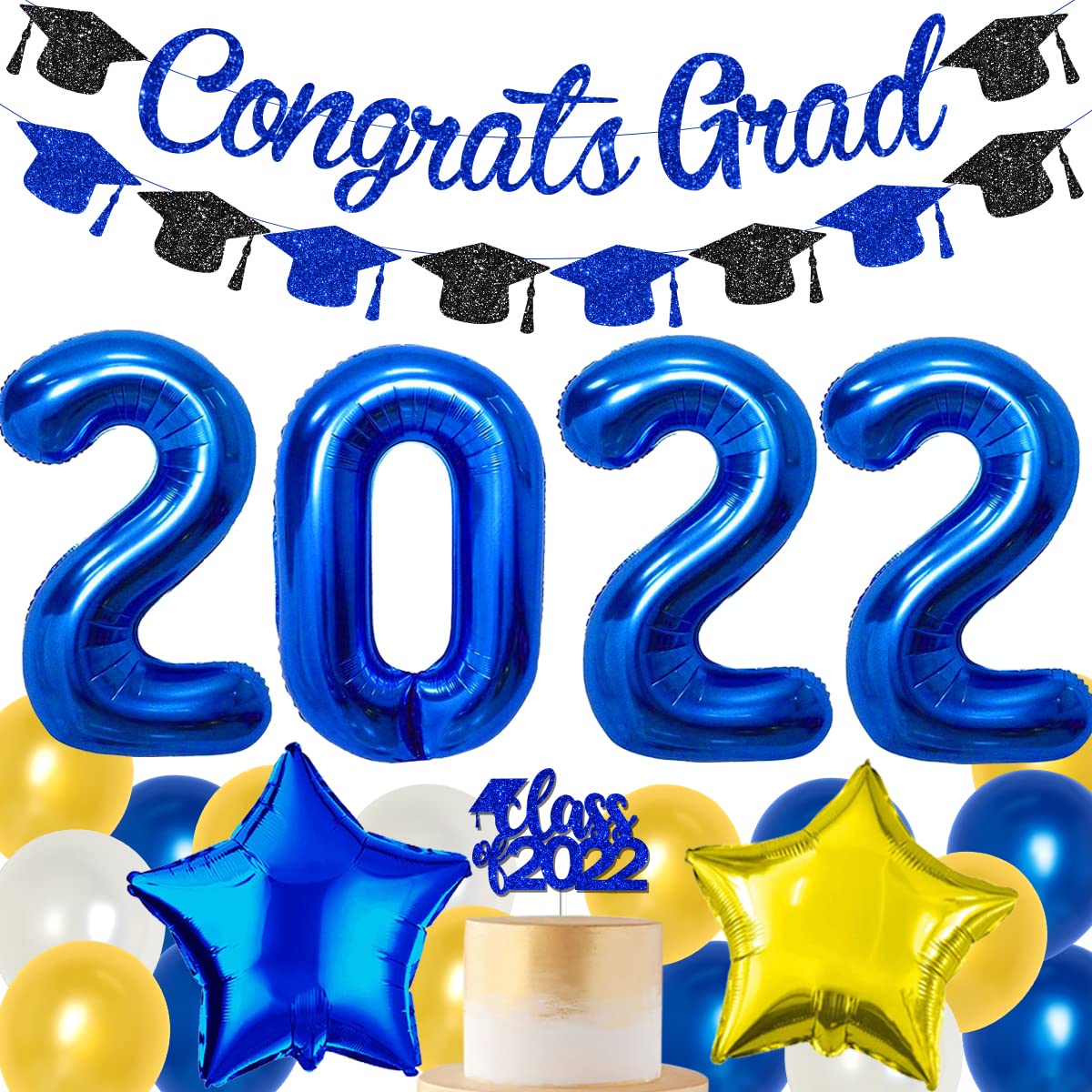 Buy Graduation Decorations 2021 Blue and Gold Congrats Grad Class of ...