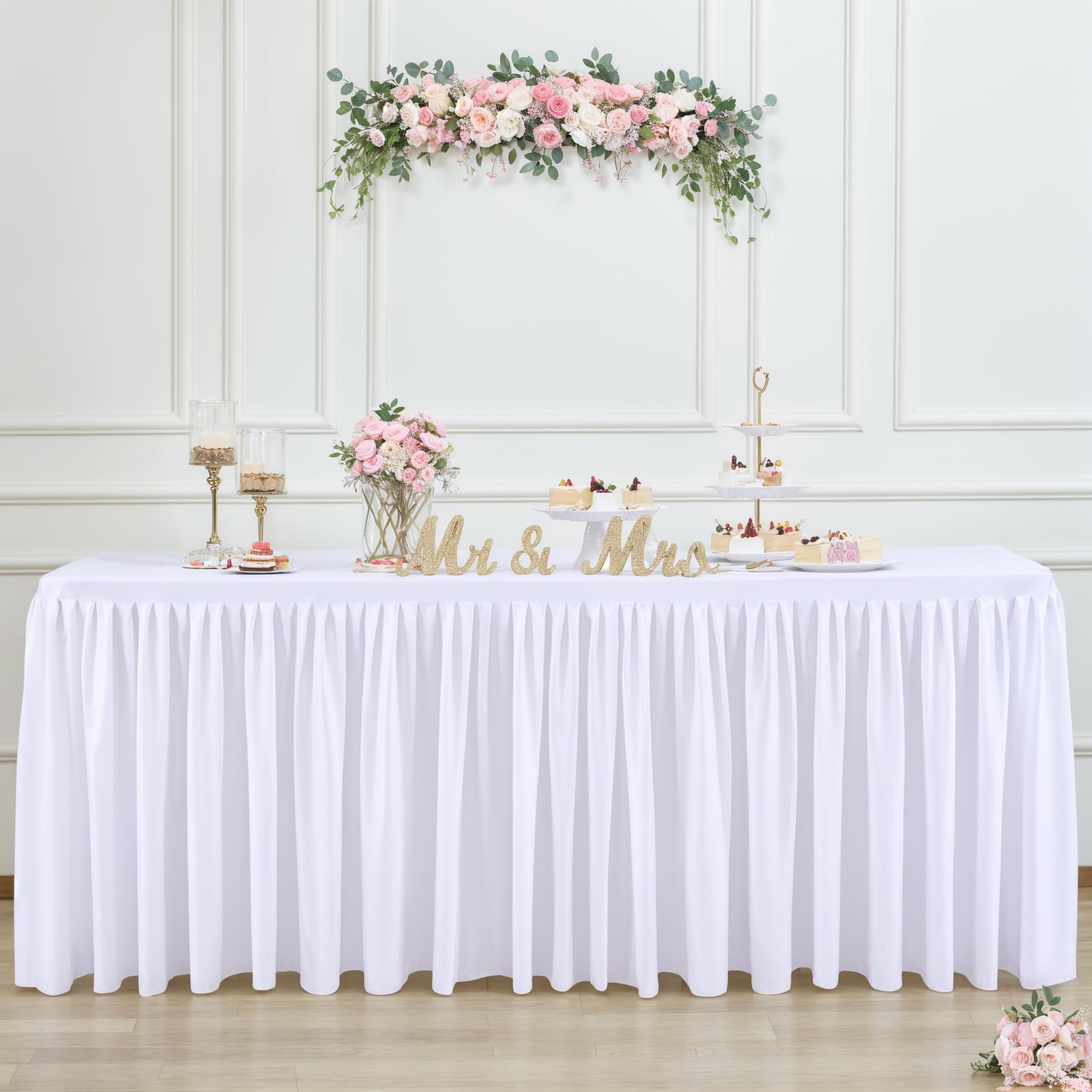 Amazon.com: Partisky White Polyester Table Skirt for Rectangle Tables ...