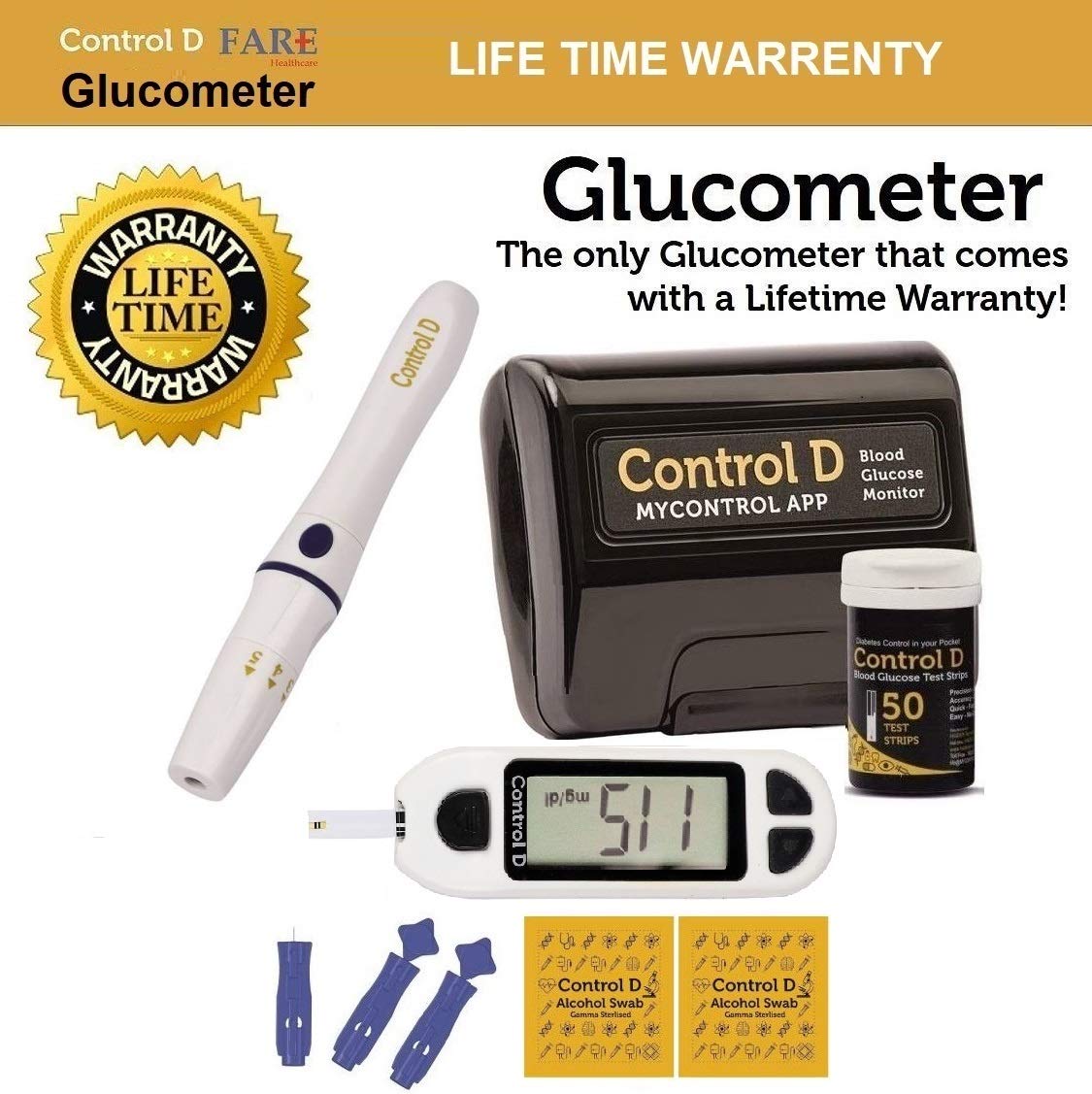 Buy CONTROL D Blood Glucose Monitor es Management Kit -1 Meter, 1 ...