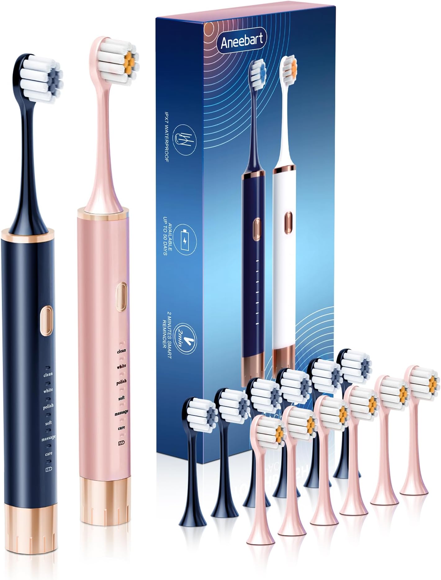 Amazon.com: Aneebart Blue & Pink Electric Toothbrush for Adults, USB ...