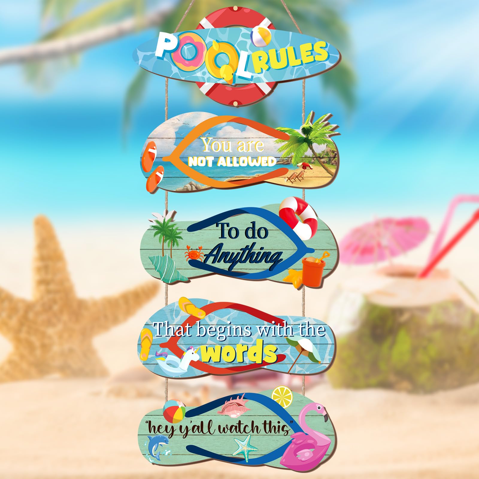 Amazon.com : 5 Pack Wooden Pool Rules Signs 12x4 Inch Pool Outdoor ...