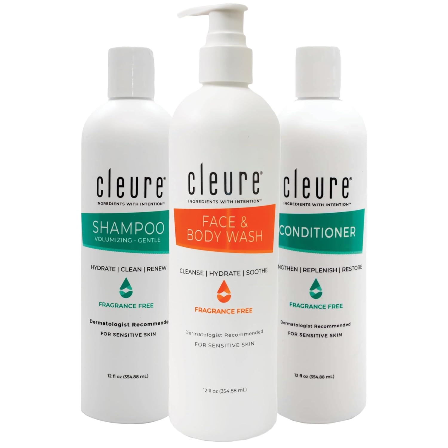 Amazon.com : Cleure Fragrance Free Body Wash, Shampoo and Conditioner ...