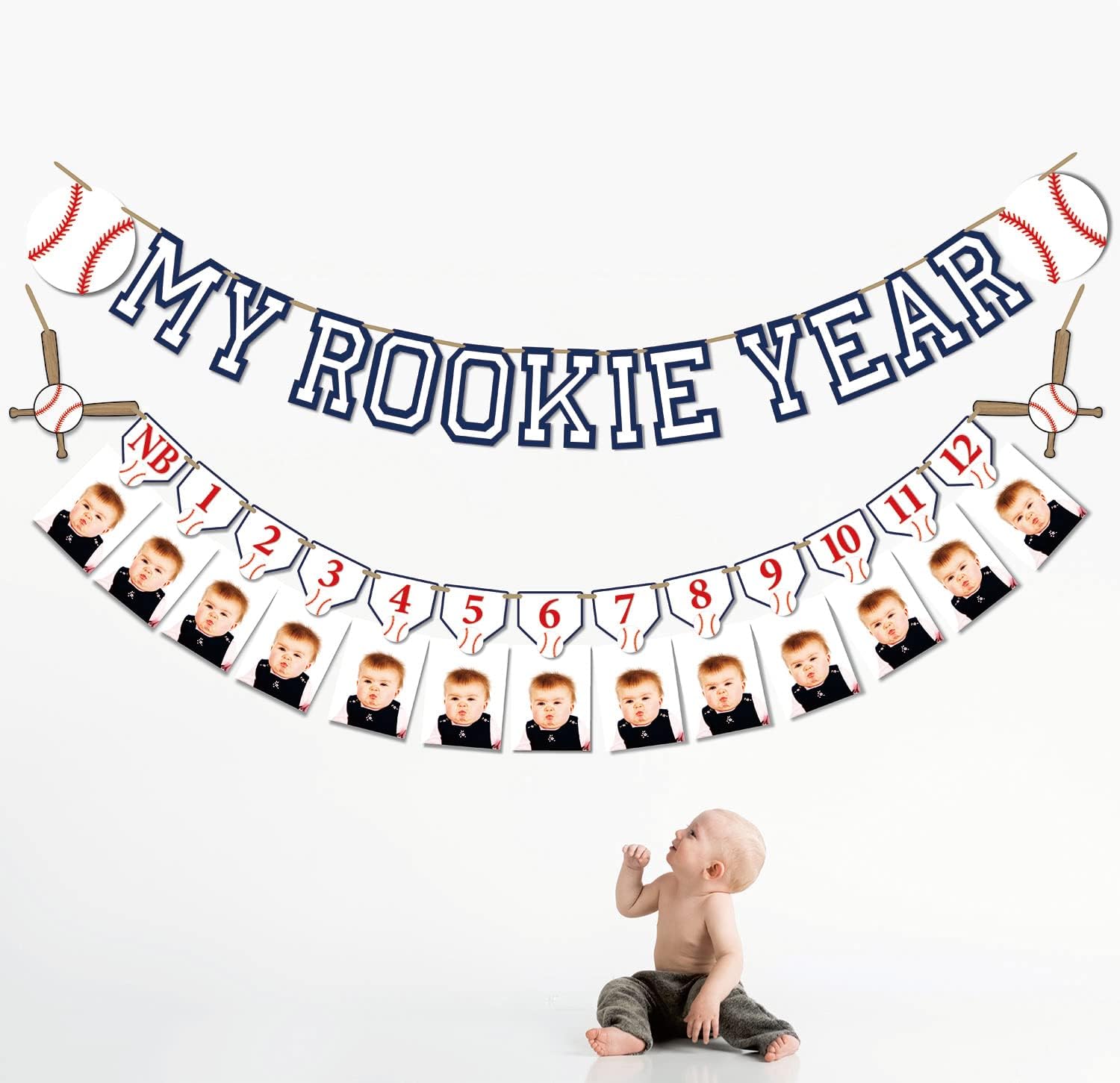 Amazon.com: Baseball 1st Birthday Photo Banner My Rookie Year - Pre ...