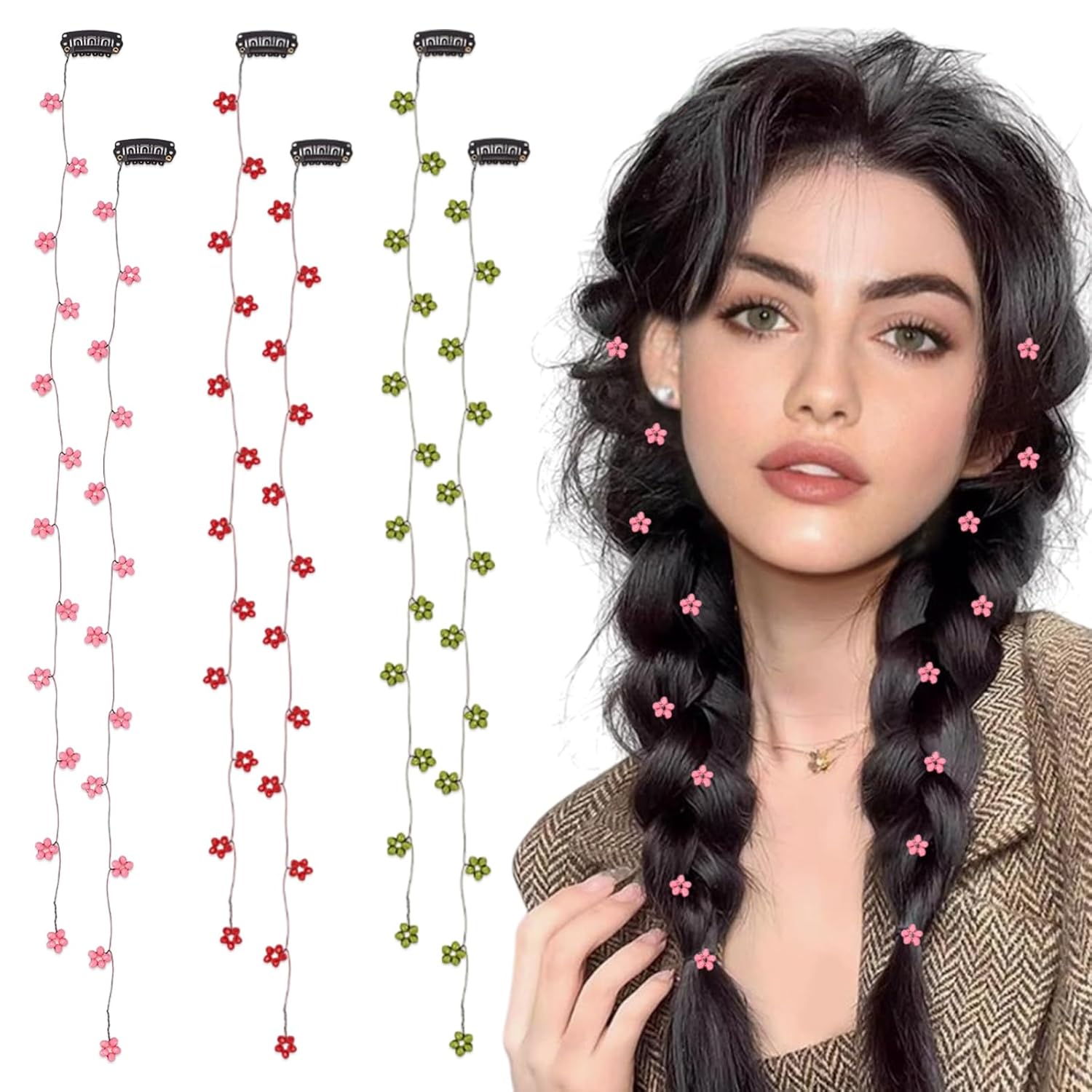 Amazon.com : 6 Pcs Hair Chains Hair Clip Acrylic Bead Invisible Side ...