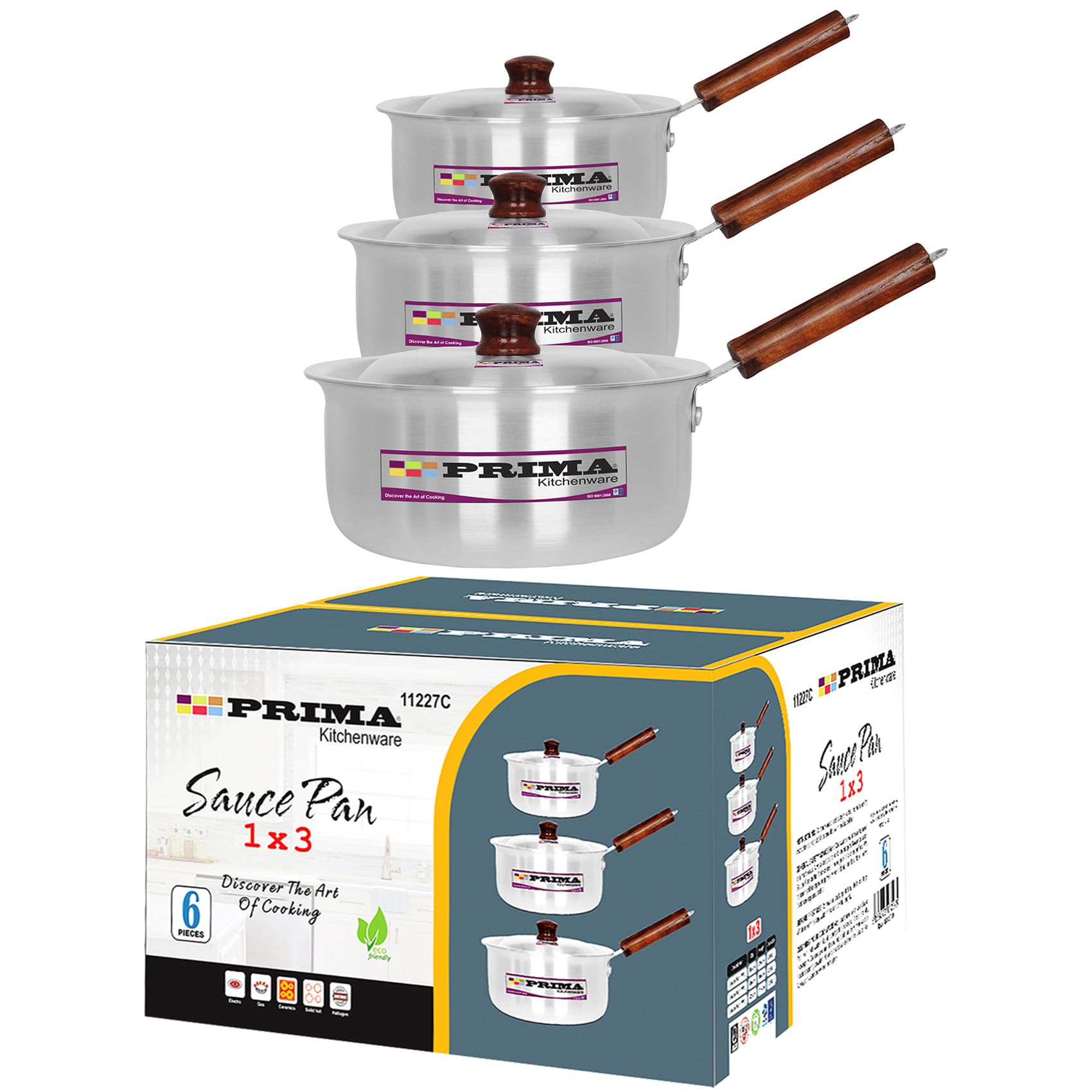 6 Pcs Prima Saucepan Cookware Set Silver with Lid & Handle Home Kitchen ...