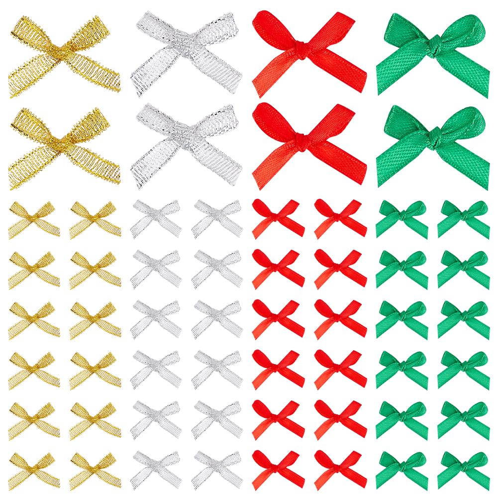 Amazon.com: INFUNLY 400PCS 4 Color Mini Christmas Bows Pre-Tied Satin ...