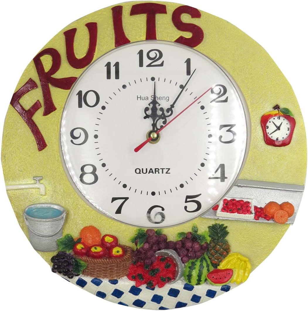 Amazon.com: GGCI Hand Painted Resin Wall Clock Fruits Multi Color ...