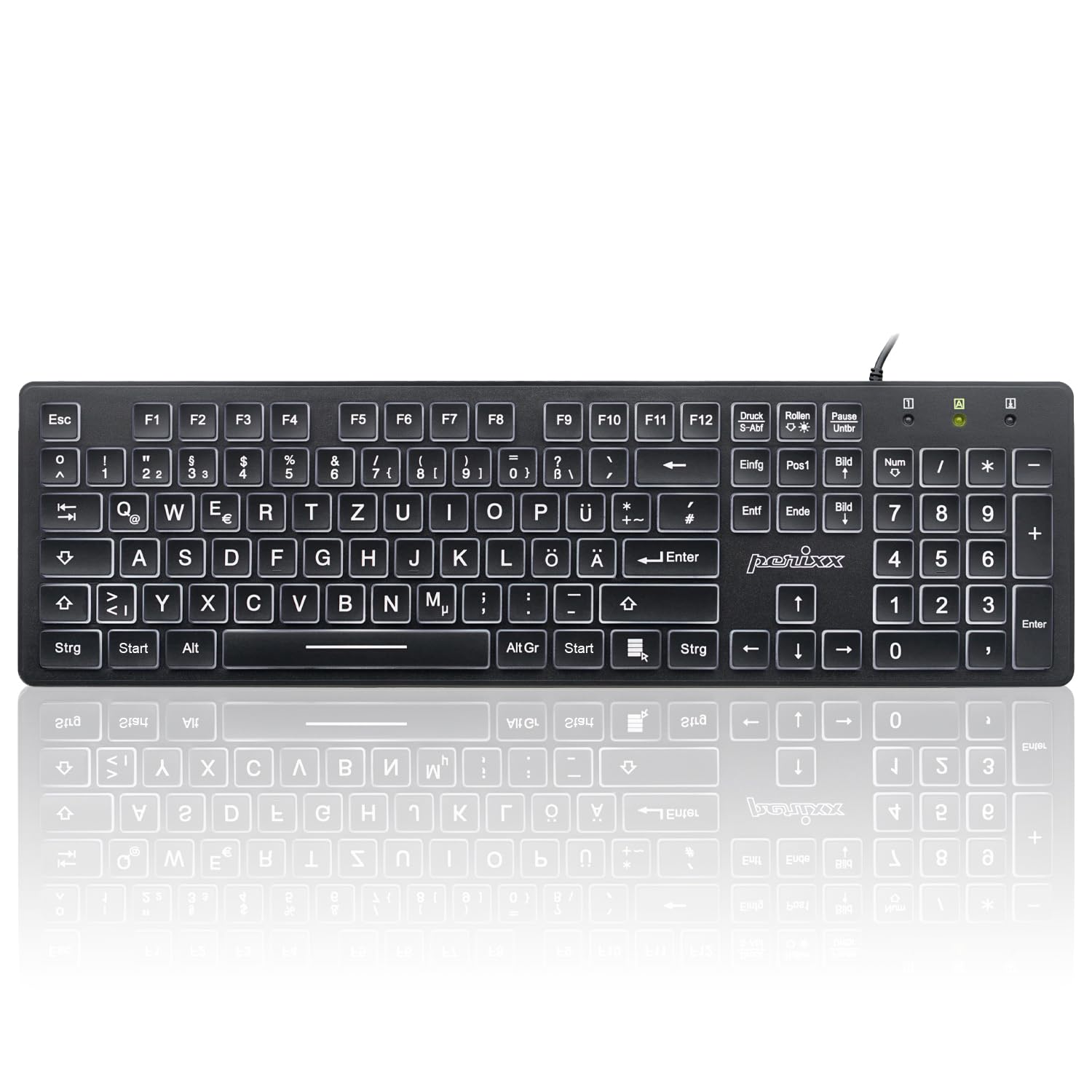 Perixx Periboard-317, wired keyboard with white LED backlight, large ...