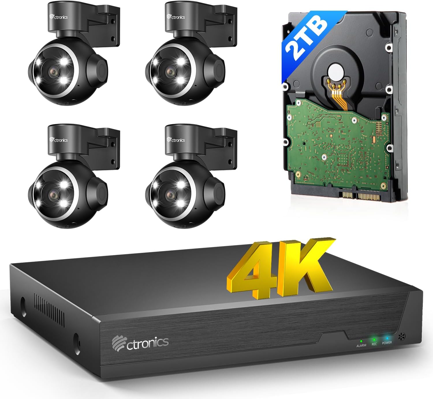 【4K 8MP+ 2TB HDD】 Ctronics Kit Caméra Surveillance 4K, 4X NVR POE ...