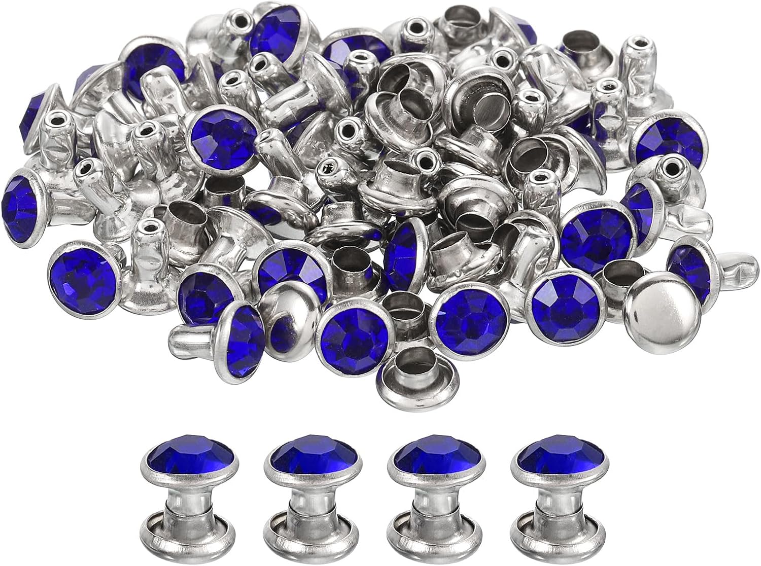 Amazon.com: uxcell 50Pcs Silver Dark Blue Rhinestone Rivets, 6mm/0.24 ...