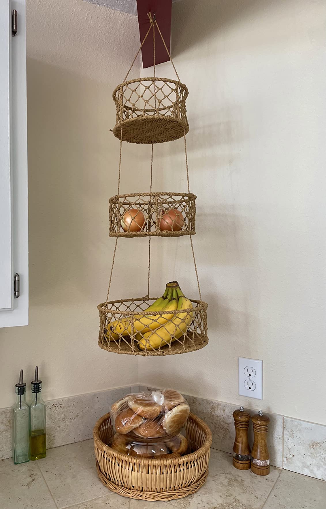 Amazon.com - Kitchen Science Hanging Fruit Baskets for Kitchen, 3-Tier ...