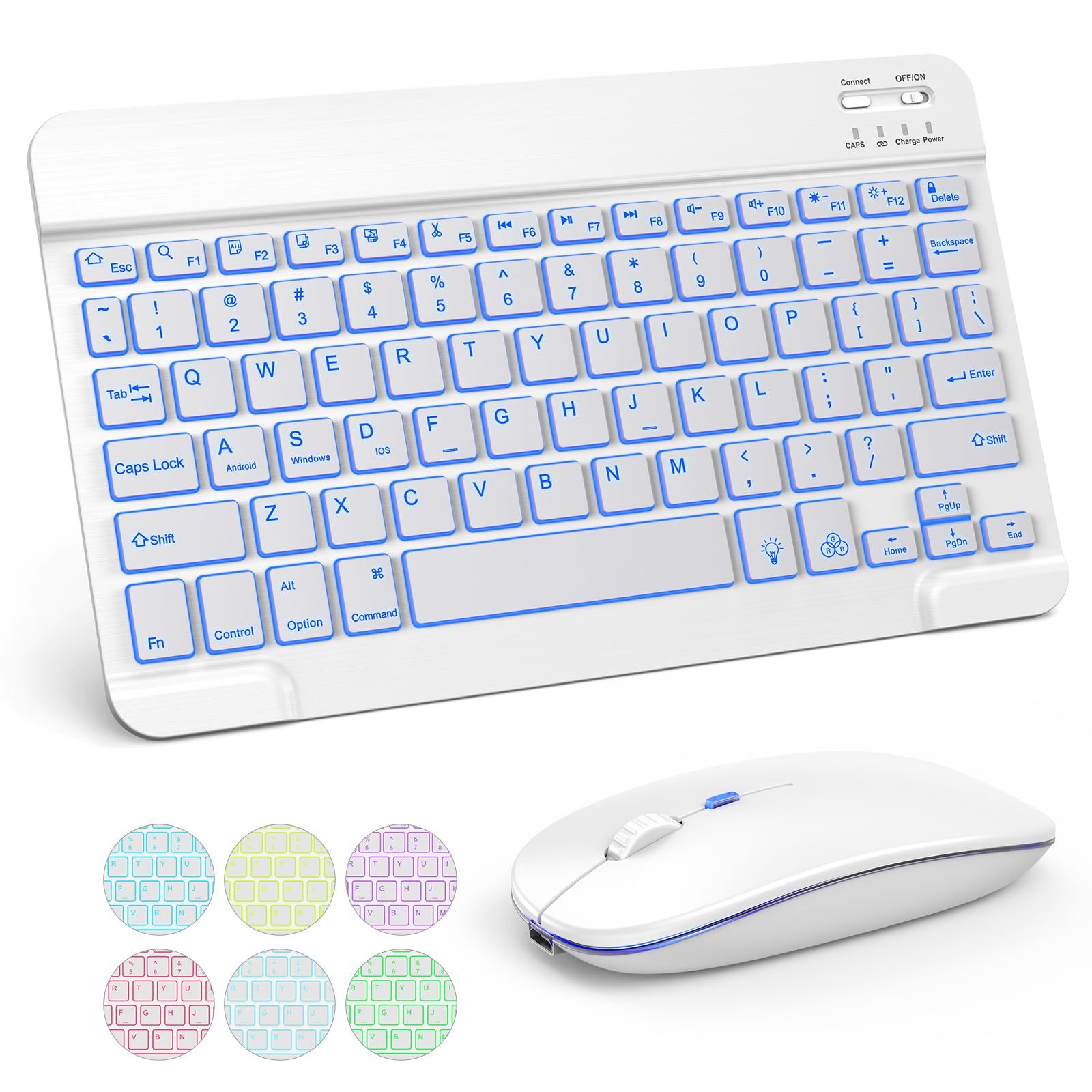 Amazon.com: TECURS Bluetooth Keyboard and Mouse Combo for iPad, 7-Color ...