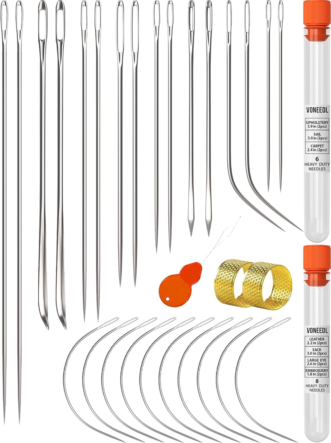 Amazon.com: VONEEDL Heavy Duty Hand Sewing Needles Set - 26 Straight ...