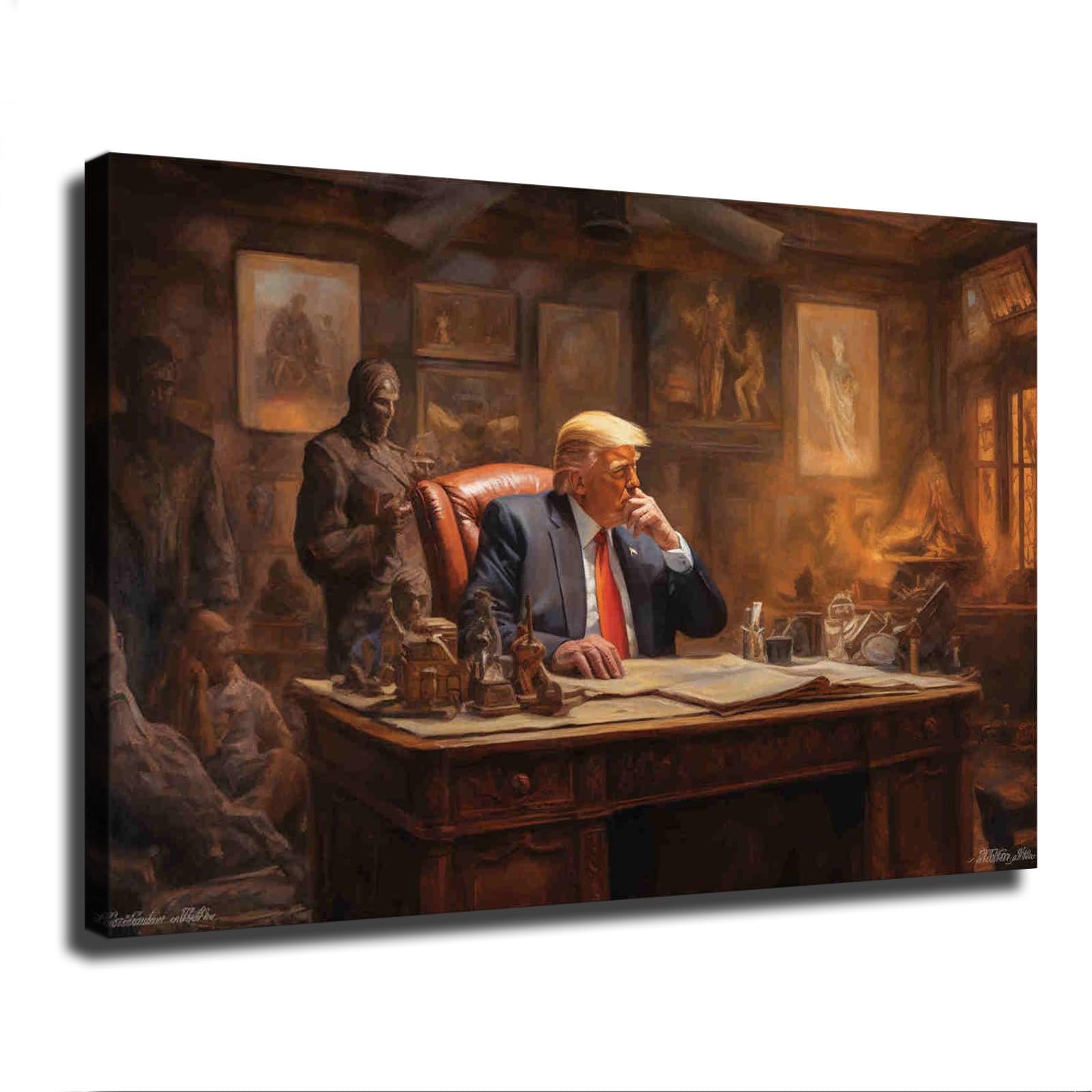 Amazon.com: ChJing Donald Trump Thinking Oil Painting Poster Canvas ...
