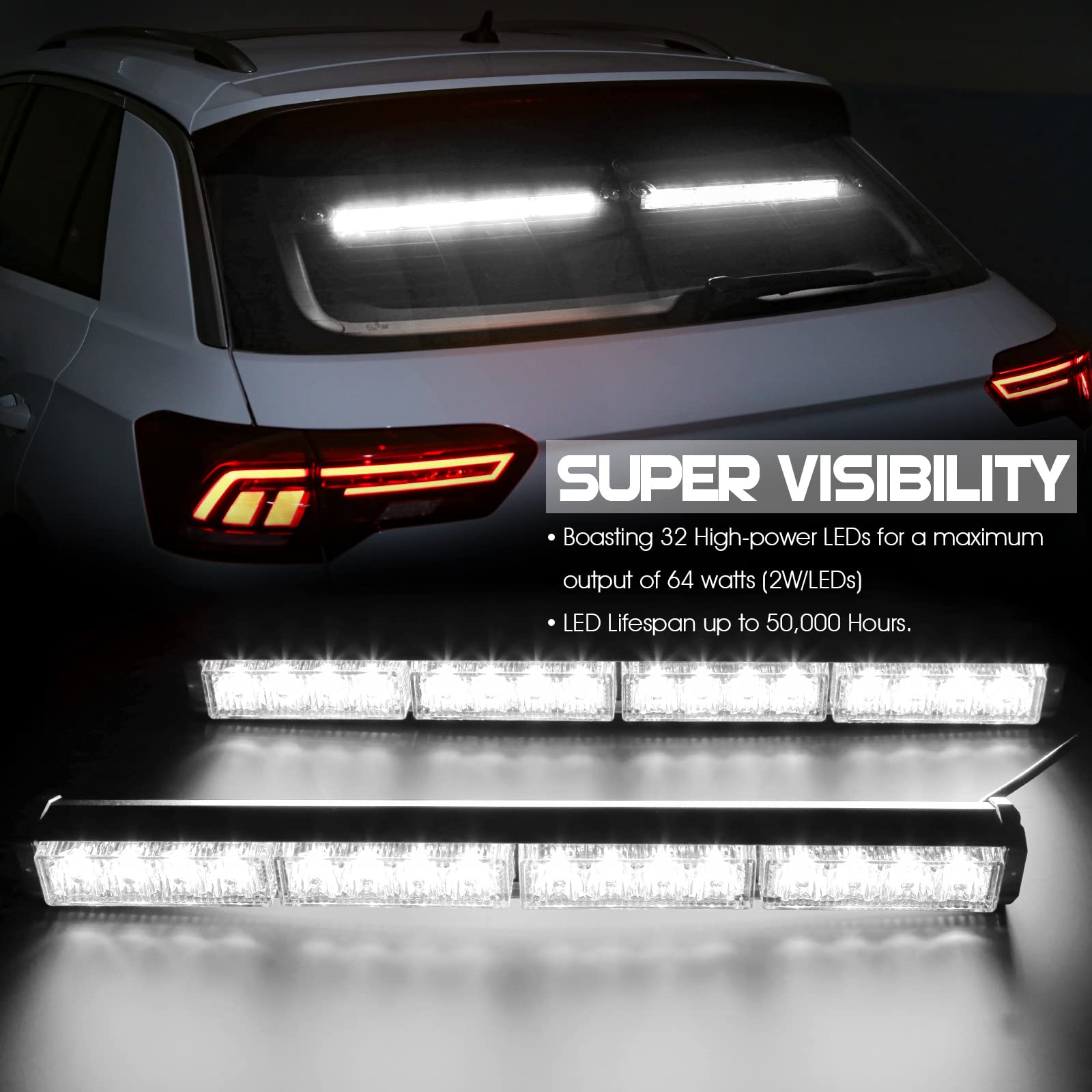 Snapklik.com : BooYu 2 In 1 LED Emergency Strobe Light Bar w/Digital ...