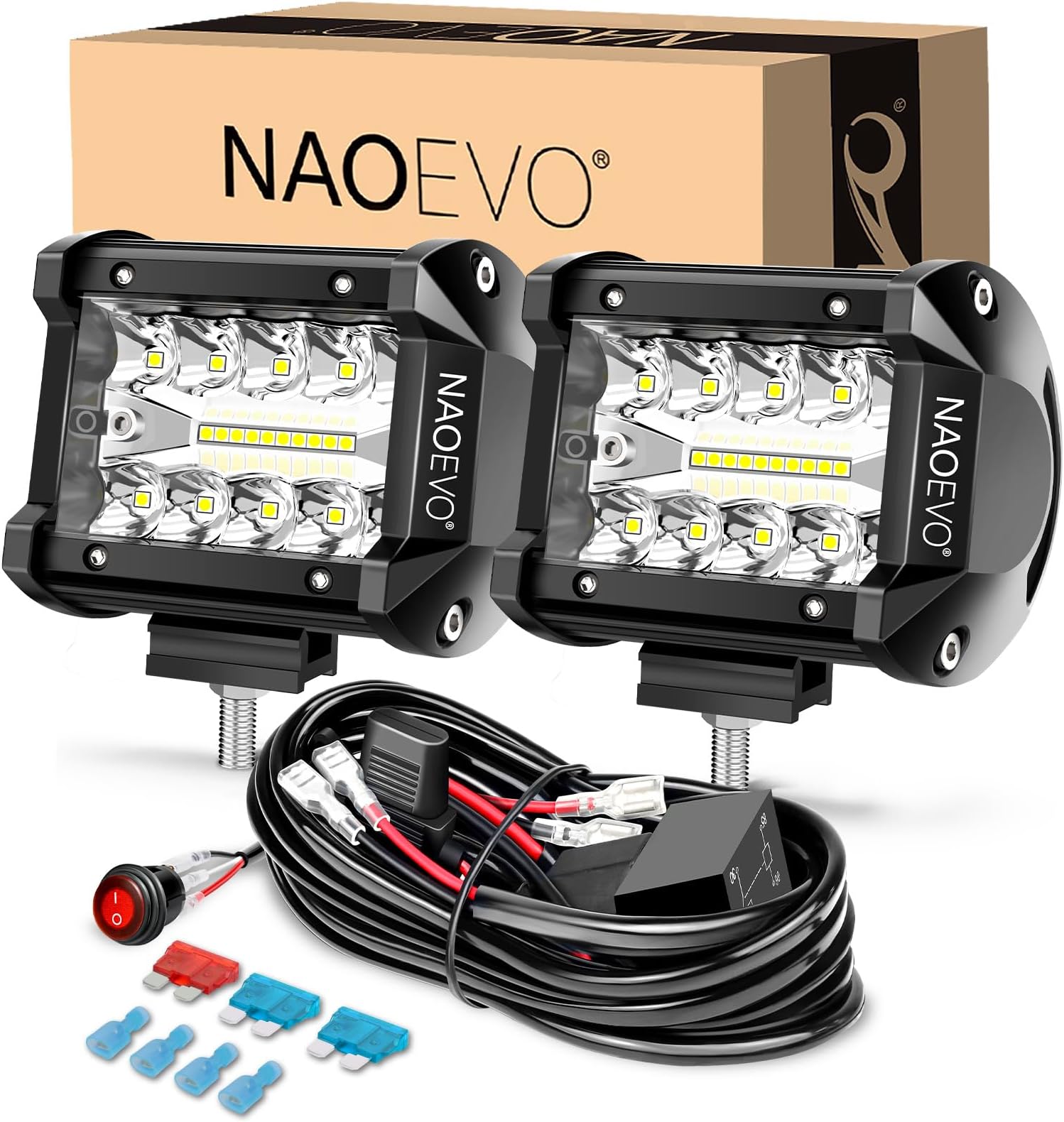 NAOEVO 4 Inch LED Pod Lights, Spot Flood LED Fog/Driving/Off Road ...