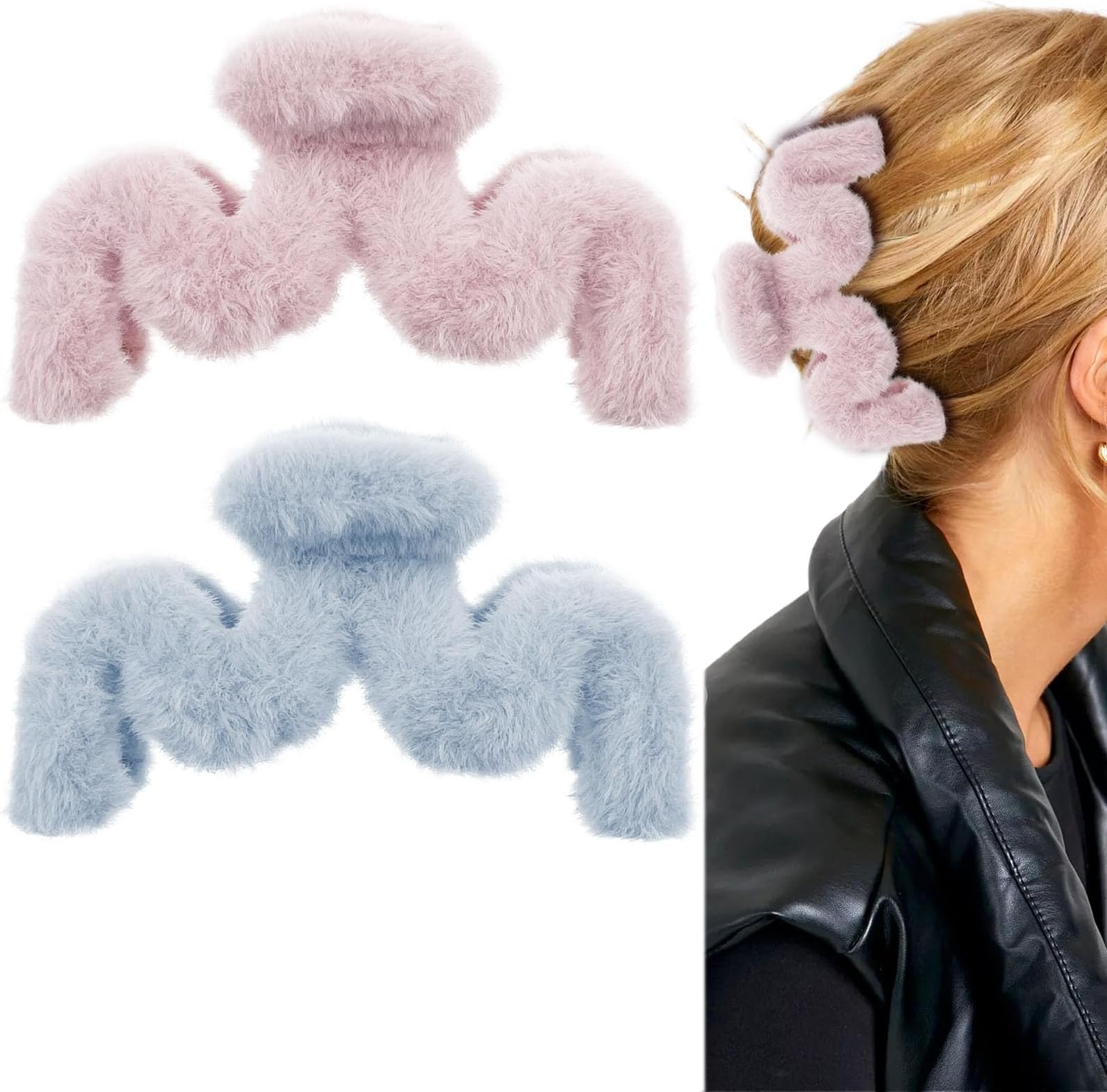 Amazon.com : 3Pcs Fuzzy Large Faux Fur M-Shaped Hair Claws Winter Plush ...