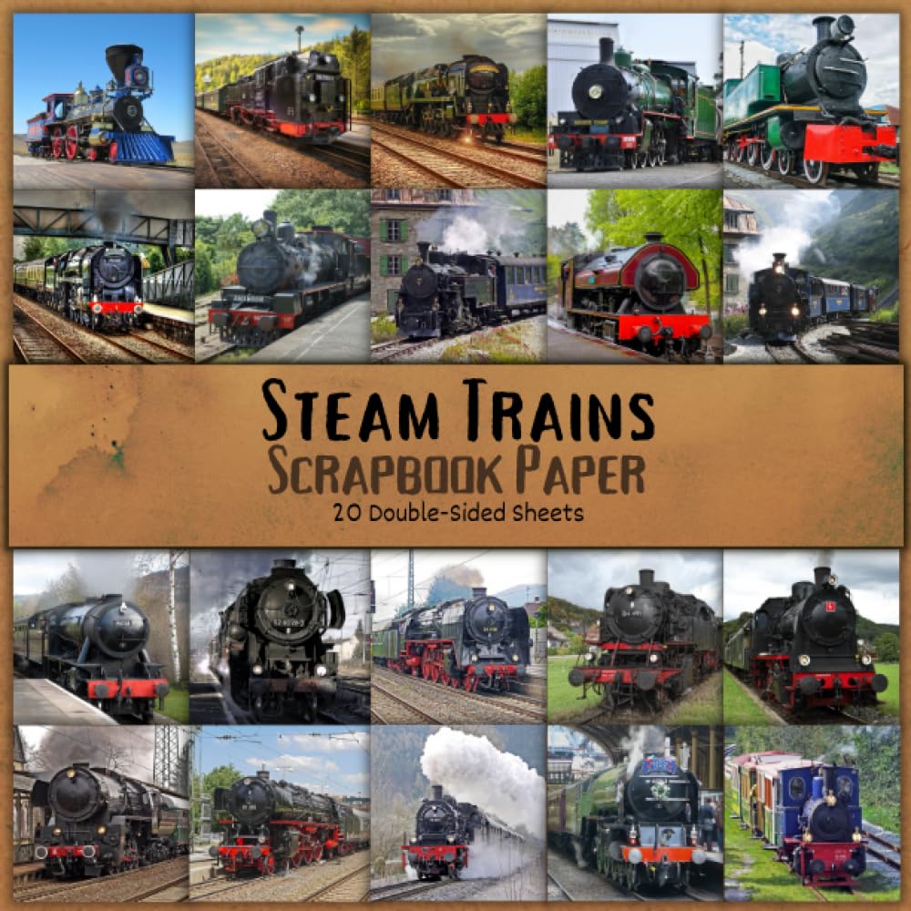 Amazon.com: Steam Trains Scrapbook Paper: 20 Full Color Designs for ...