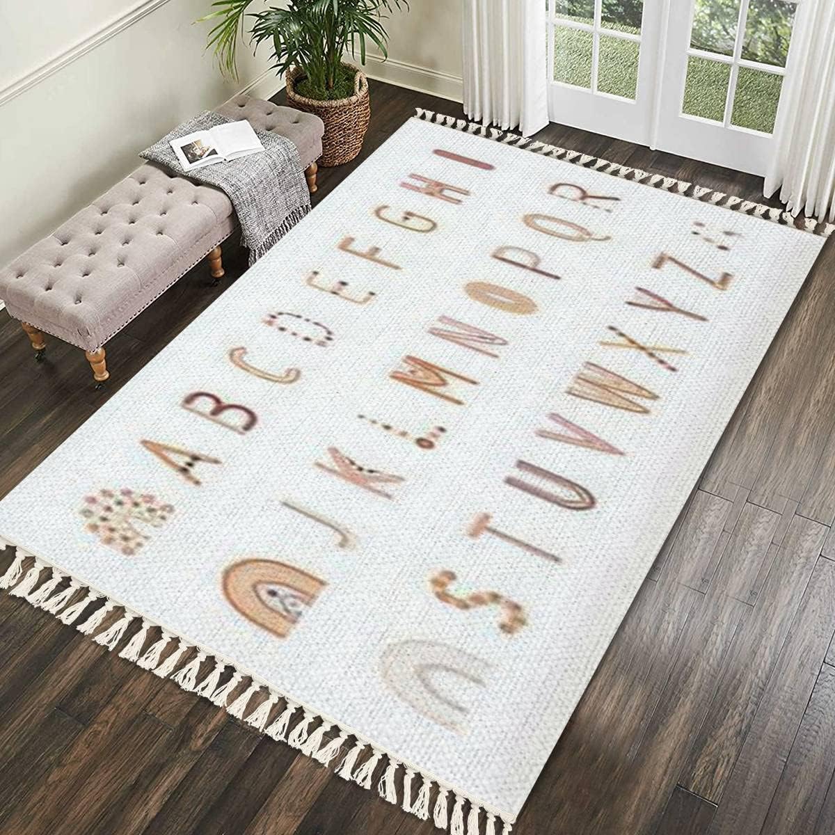 Amazon.com: Kid Rug Boho Alphabet Letter Set White Bohemian Rainbows ...