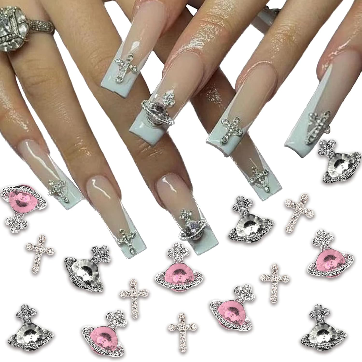25 Pièces Planétaires Nail Art Strass Blanc Rose Strass Ongle Nail Art ...