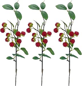 Amazon.com: KEFSR 3 Pcs Artificial Red Raspberry Stems with Green ...