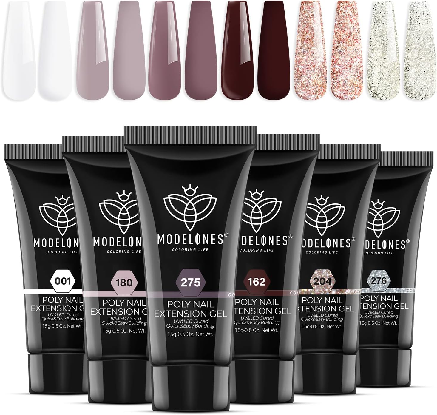 Amazon.com: Modelones Poly Nail Gel Set, 6 Colors Burgundy Red Brown ...