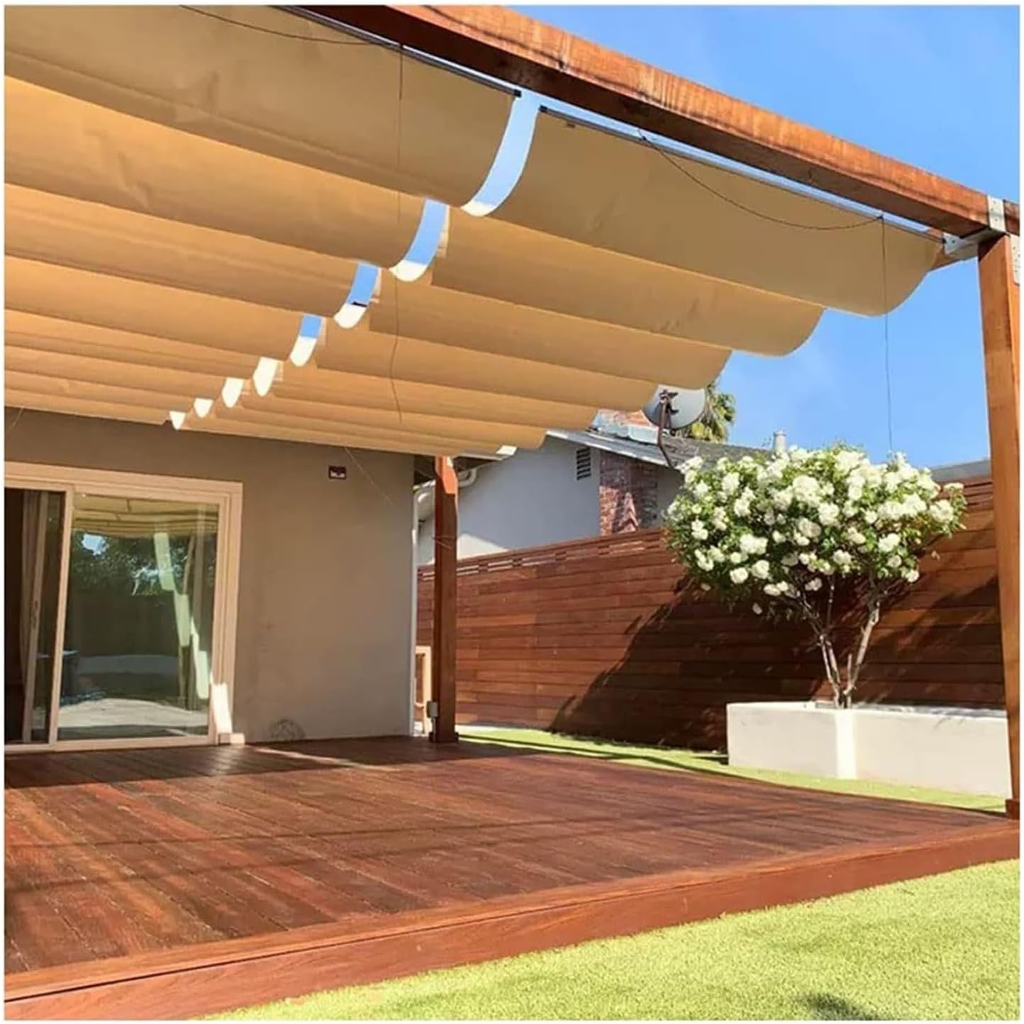 JHIAADEY Wave sunshade net, Retractable Pergola Shade, Retractable Sun ...