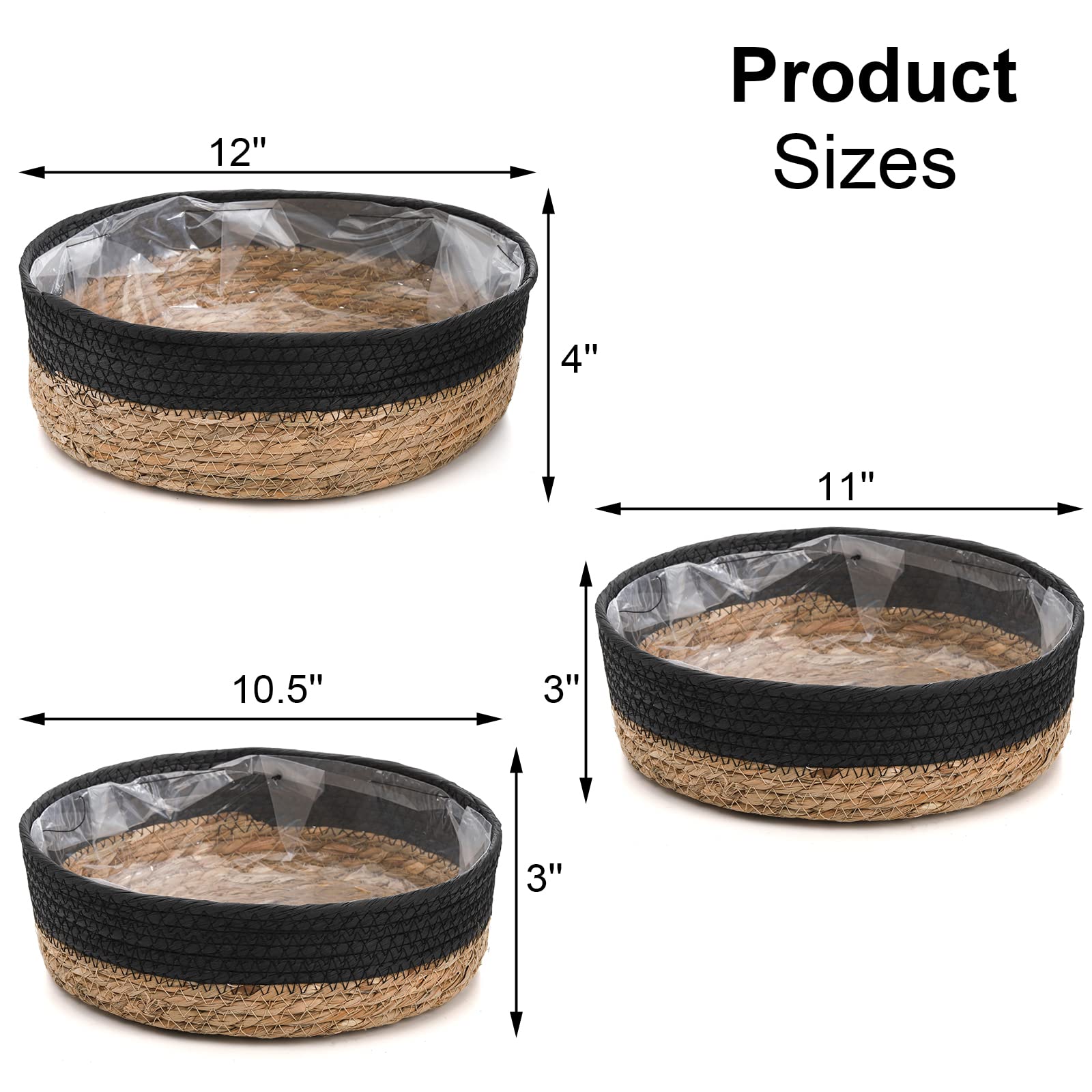 Snapklik.com : 3 Pack Round Rattan Storage Baskets, Round Rattan ...