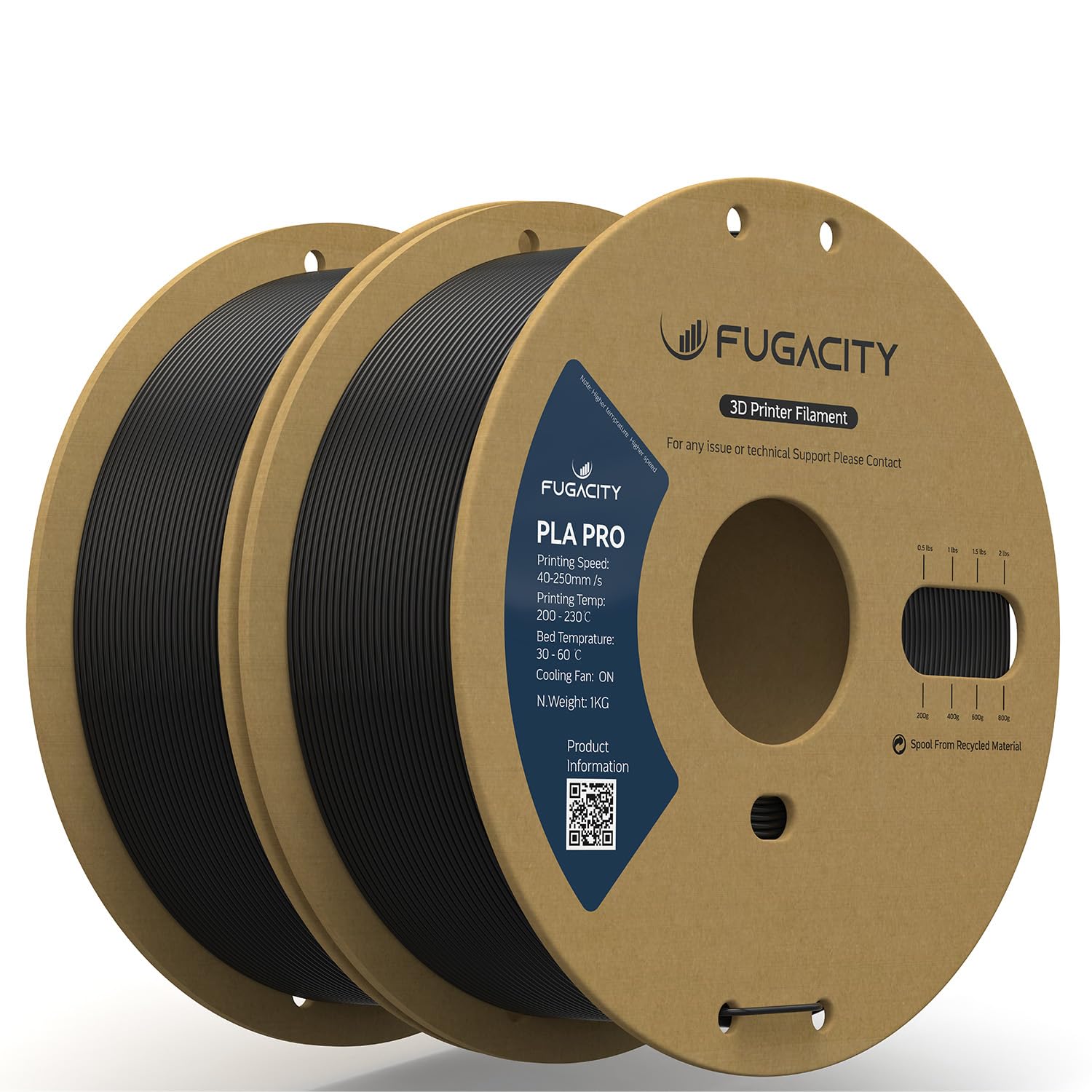 Amazon.com: Fugacity PLA PRO Filament 1.75mm, Black 3D Printer Filament ...