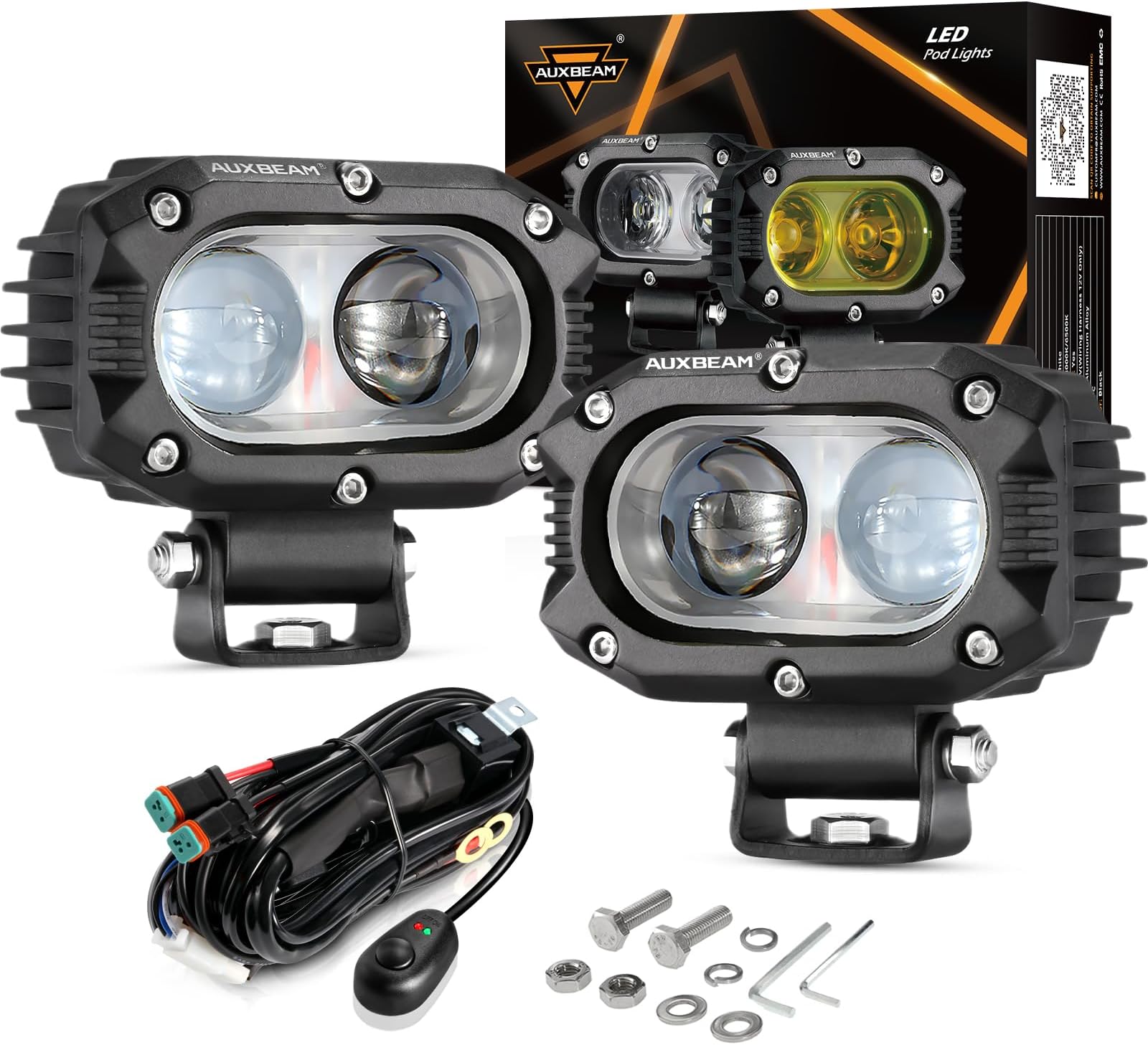 Amazon.com: Auxbeam 5 in Round LED Light Pods+4 Inch LED Pod, Square ...