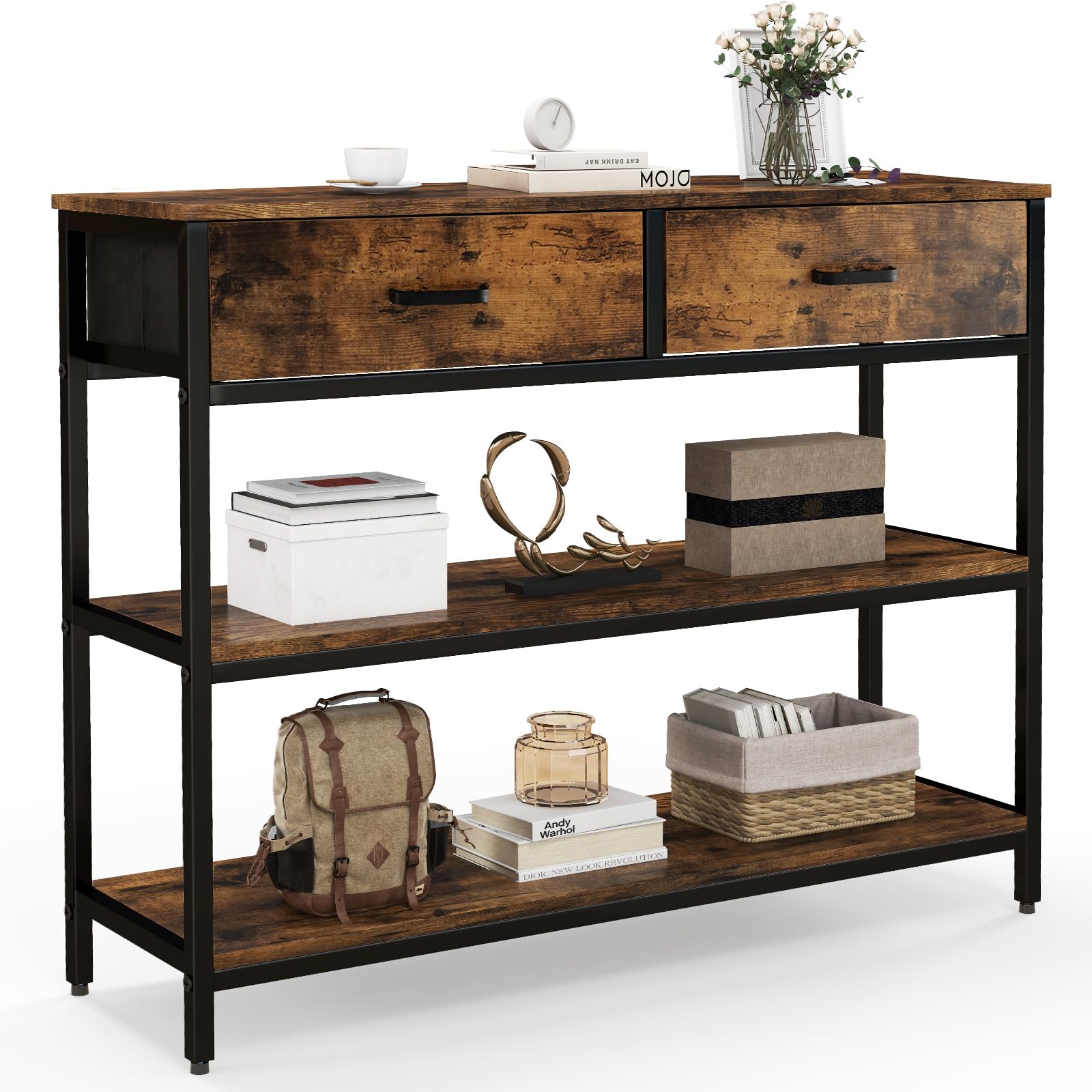 Amazon.com: KOTEK Industrial Console Table with 2 Folding Drawers ...
