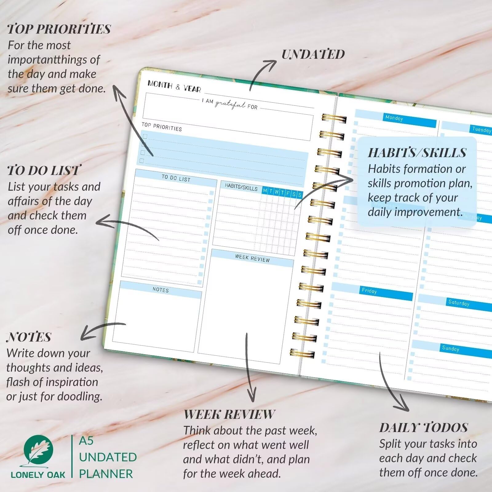 Snapklik.com : Weekly Planner Undated, Habits Formation/Skills ...