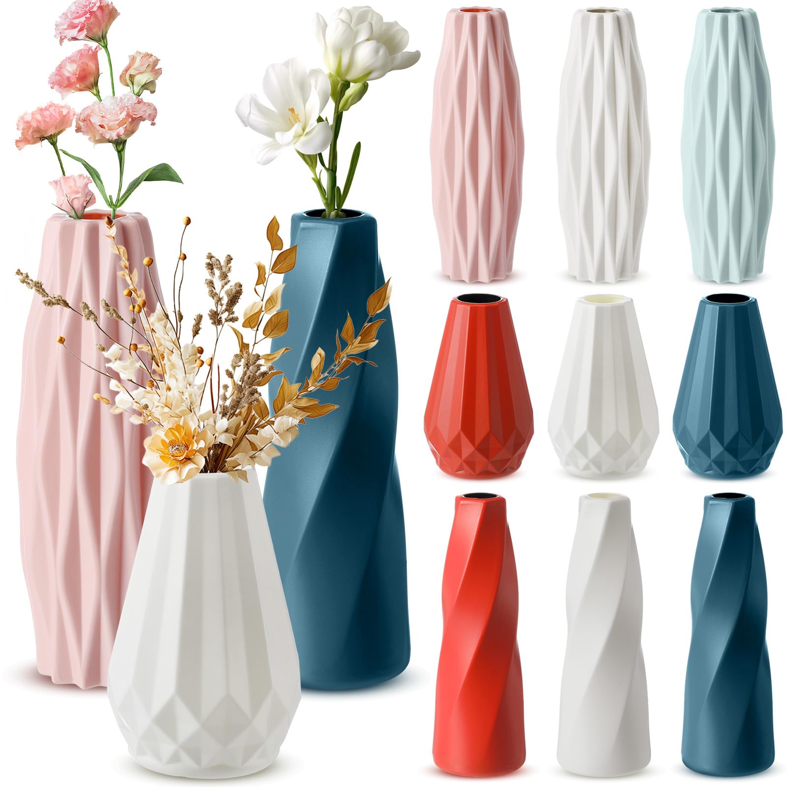 Amazon.com: DoubleFill 9 Pack Plastic Flower Vase Bulk Ceramic Look ...