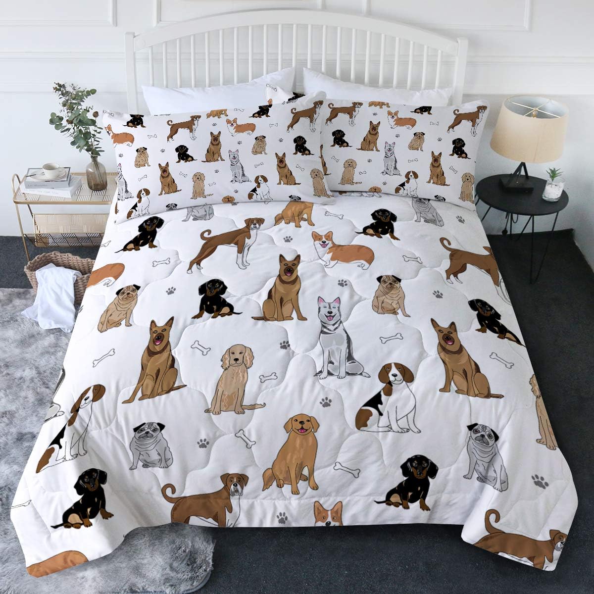 Amazon.com: BlessLiving Dog Puppy Comforter Set Different Breeds of Pet ...