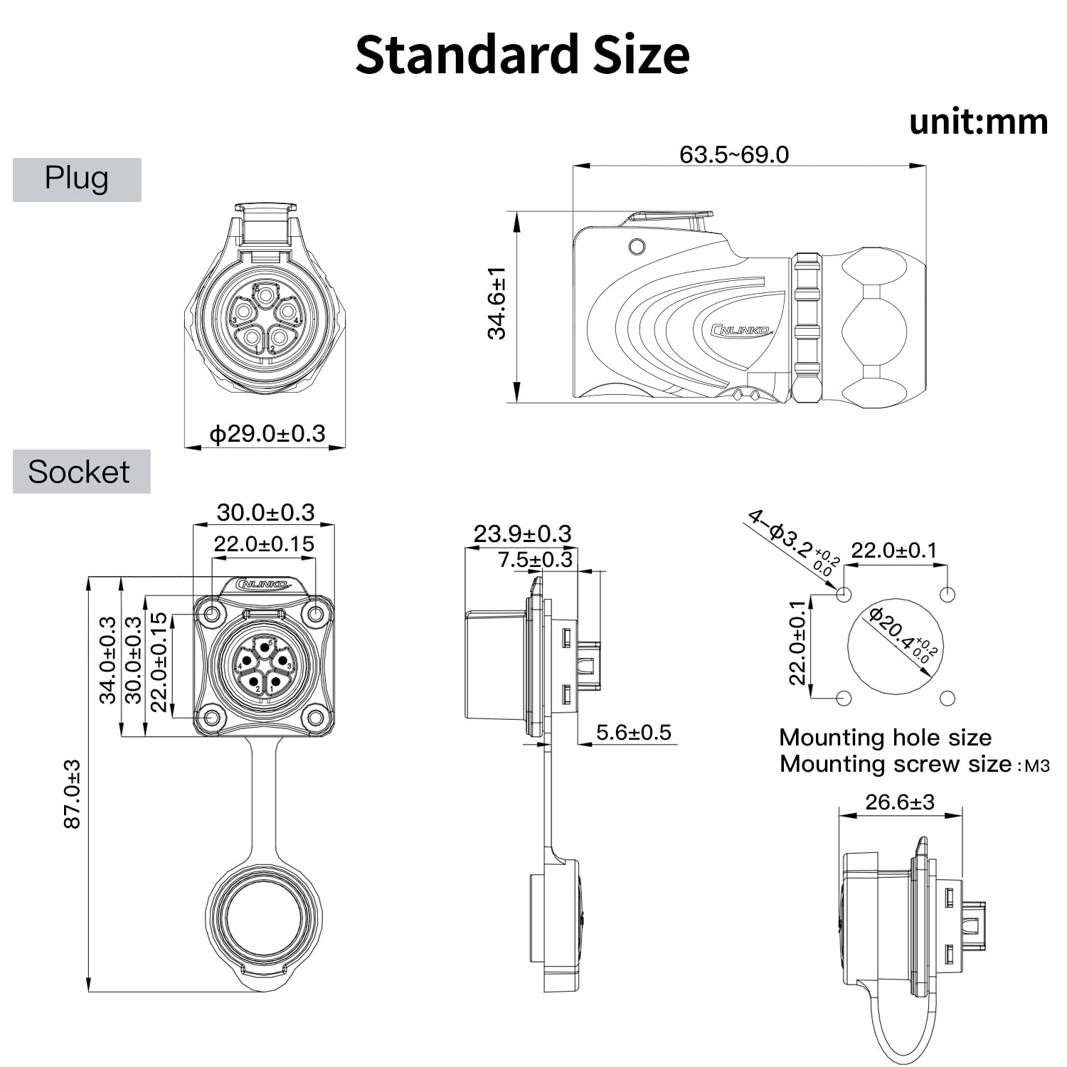 Snapklik.com : CNLINKO LP20 Reverse Mount 5-Pin Waterproof Circular ...