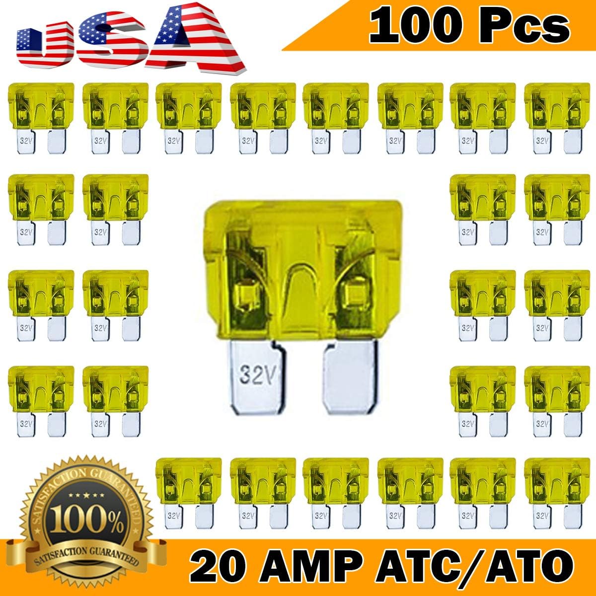 Amazon.com: 100 Pack 5 AMP ATC/ATO Standard Regular Fuse Blade 5A Car ...