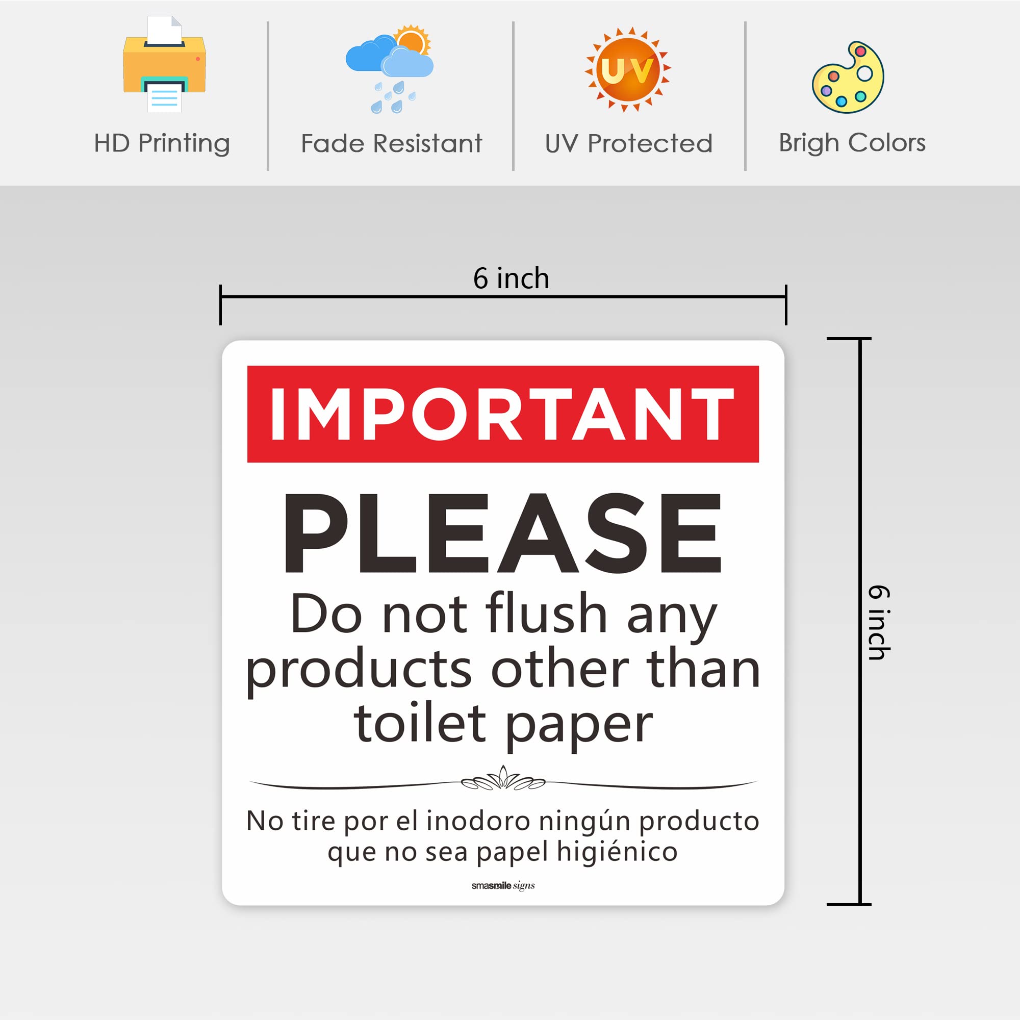 Snapklik.com : Please Do Not Flush Sign Stickers 10 Pack 6" X 6" Please Do Not Flush Anything ...