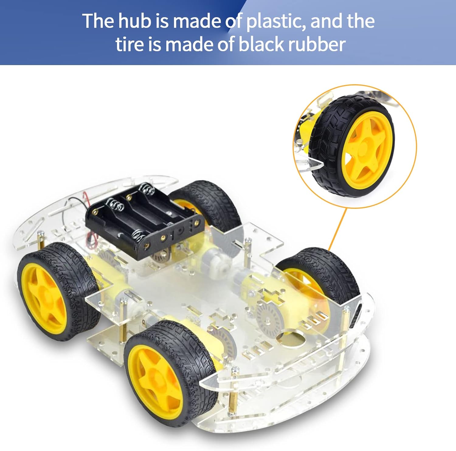 RUIZHI 4 Pcs Robot DC Motor Wheels Smart Car Plastic Tire Wheel with DC ...