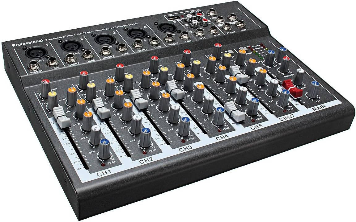 Amazon.com: Portable 7 Channel Professional Live Studio Audio Mixer USB ...