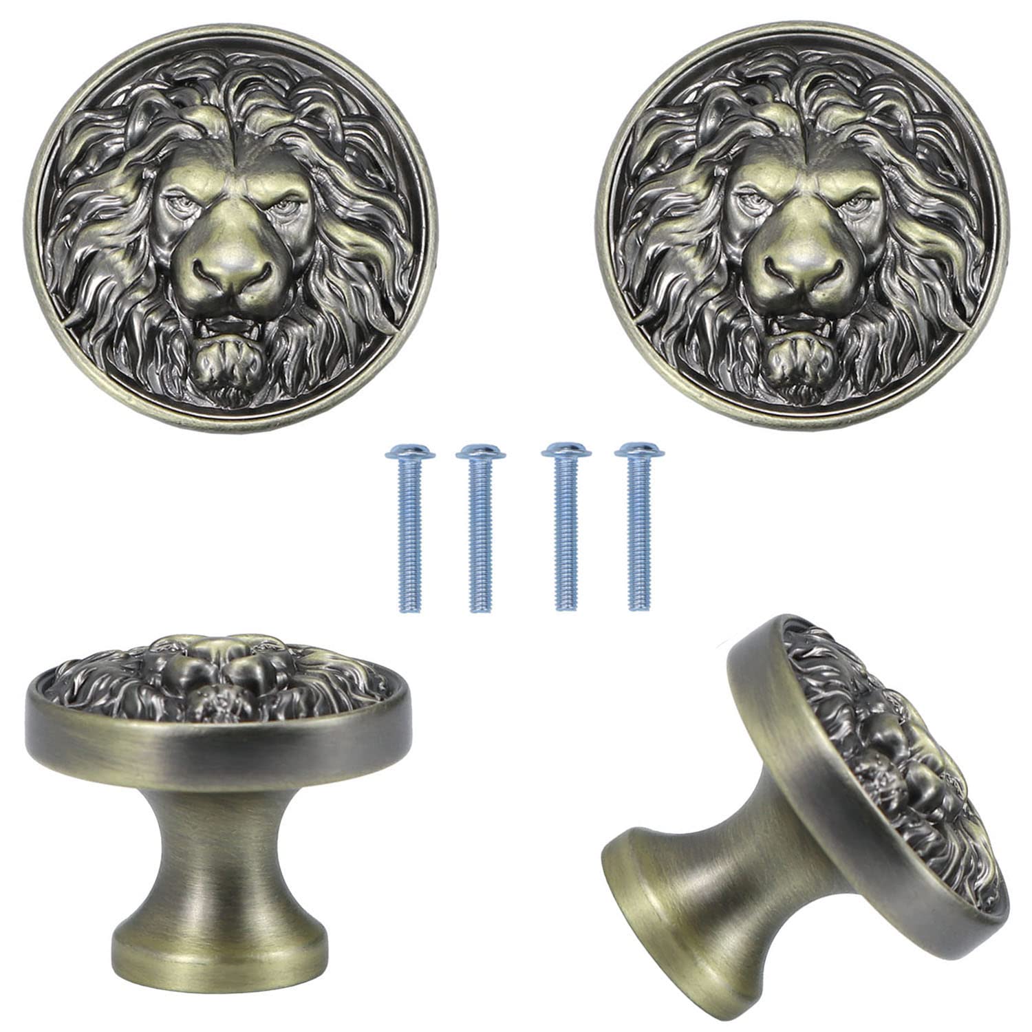 Cabinet Knobs Antique Lion Head Drawer Pulls Gold Animal Knobs Dresser ...