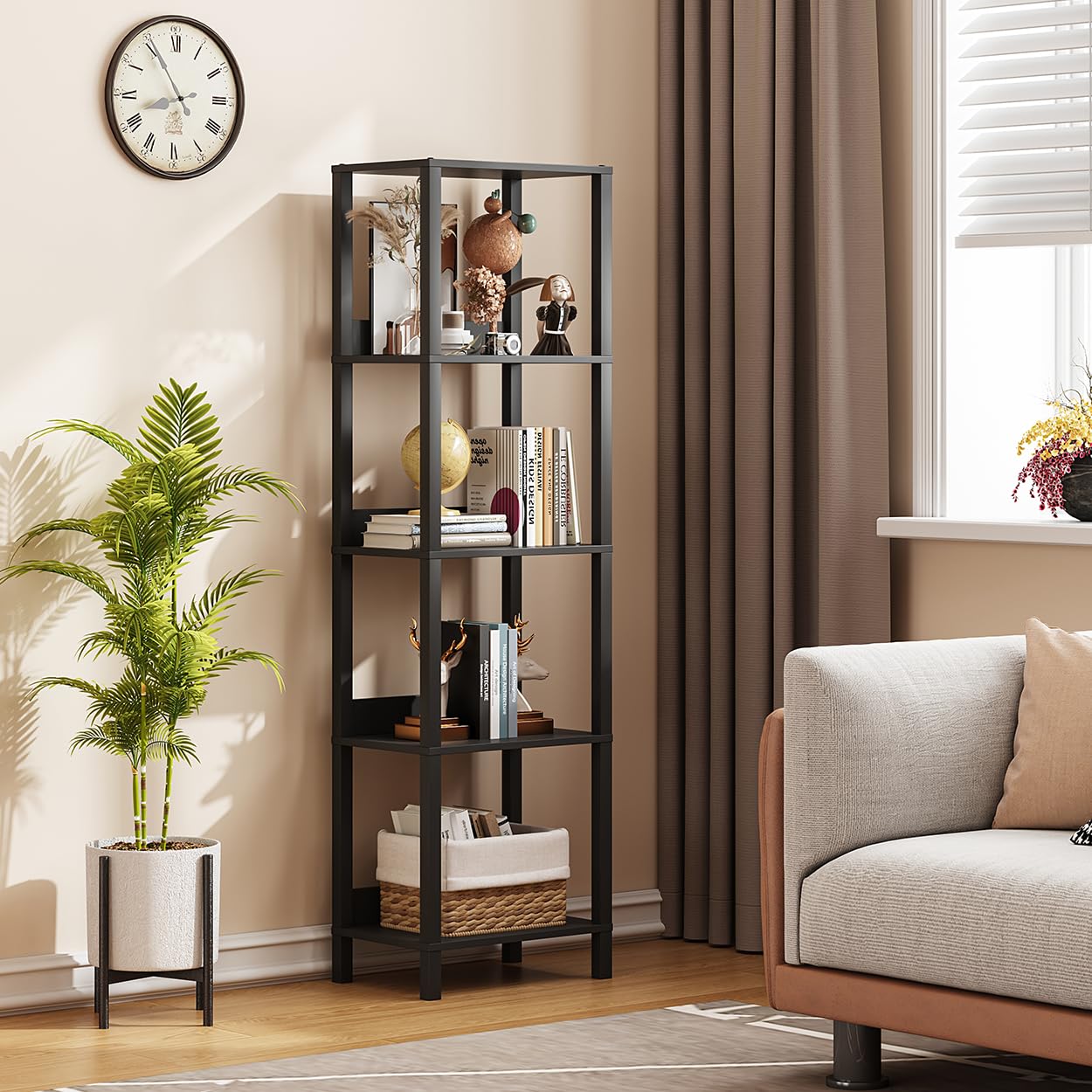 Amazon.com: VIMBER 5-Tier Bookshelf with Anti-Fall Baffle, Tall ...