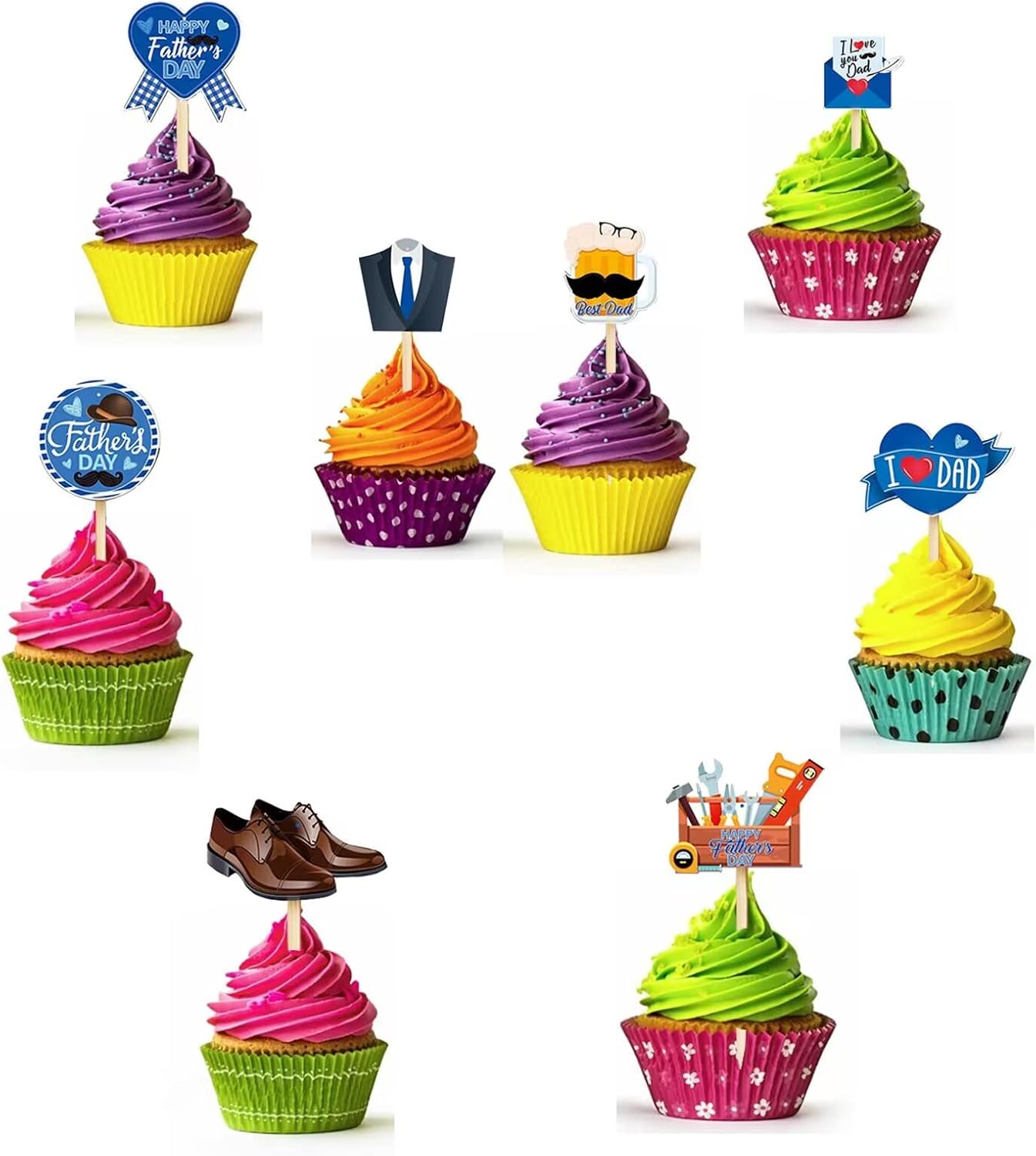 24 Pcs Fathers Day Cupcake Toppers,Fathers Day Cake Toppers-I Love You ...